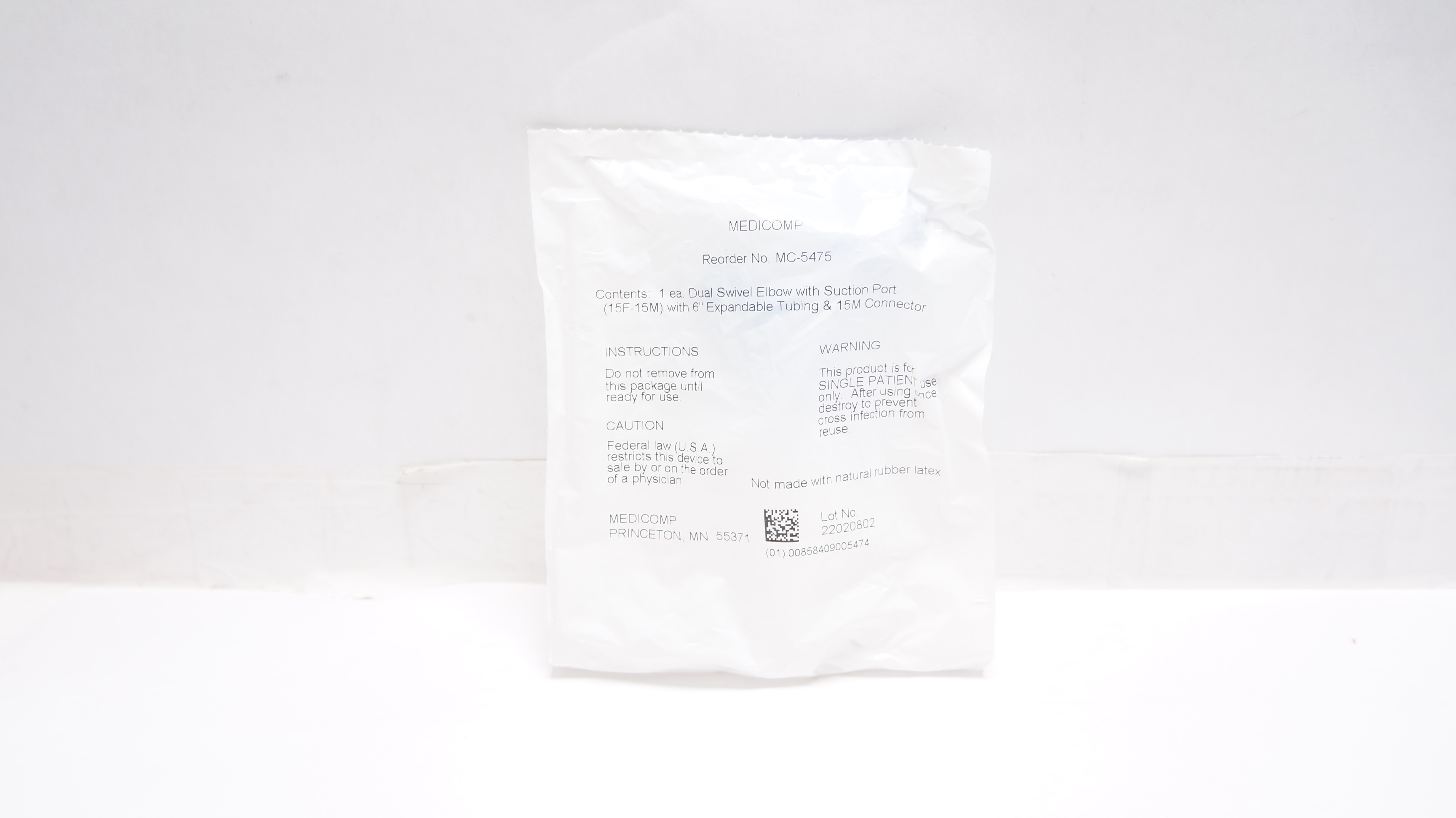 Medicomp MC-5475 Dual Swivel Elbow W/Suction Port w/6inch Tubing & 15M ...