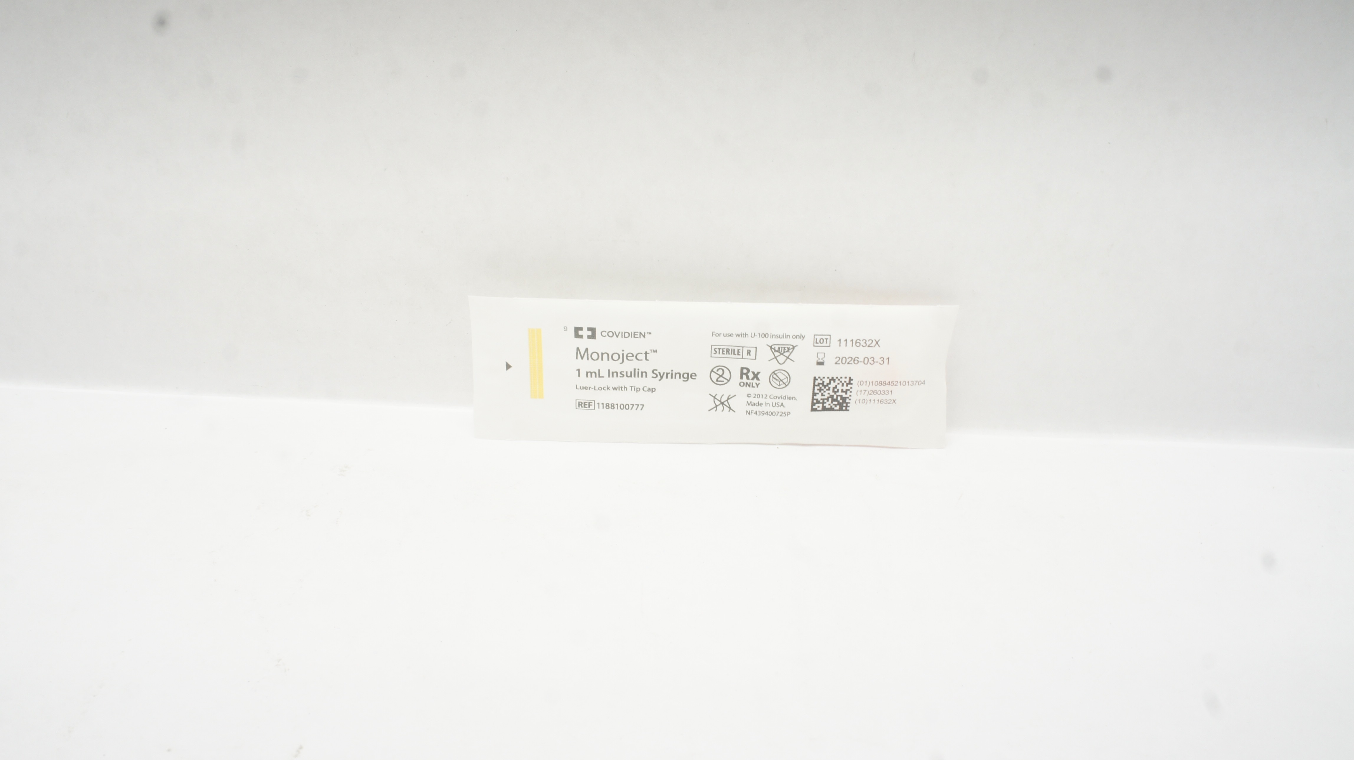 Covidien 1188100777 Monoject Insulin Syringe 1mL Luer-Lock W/Tip Cap