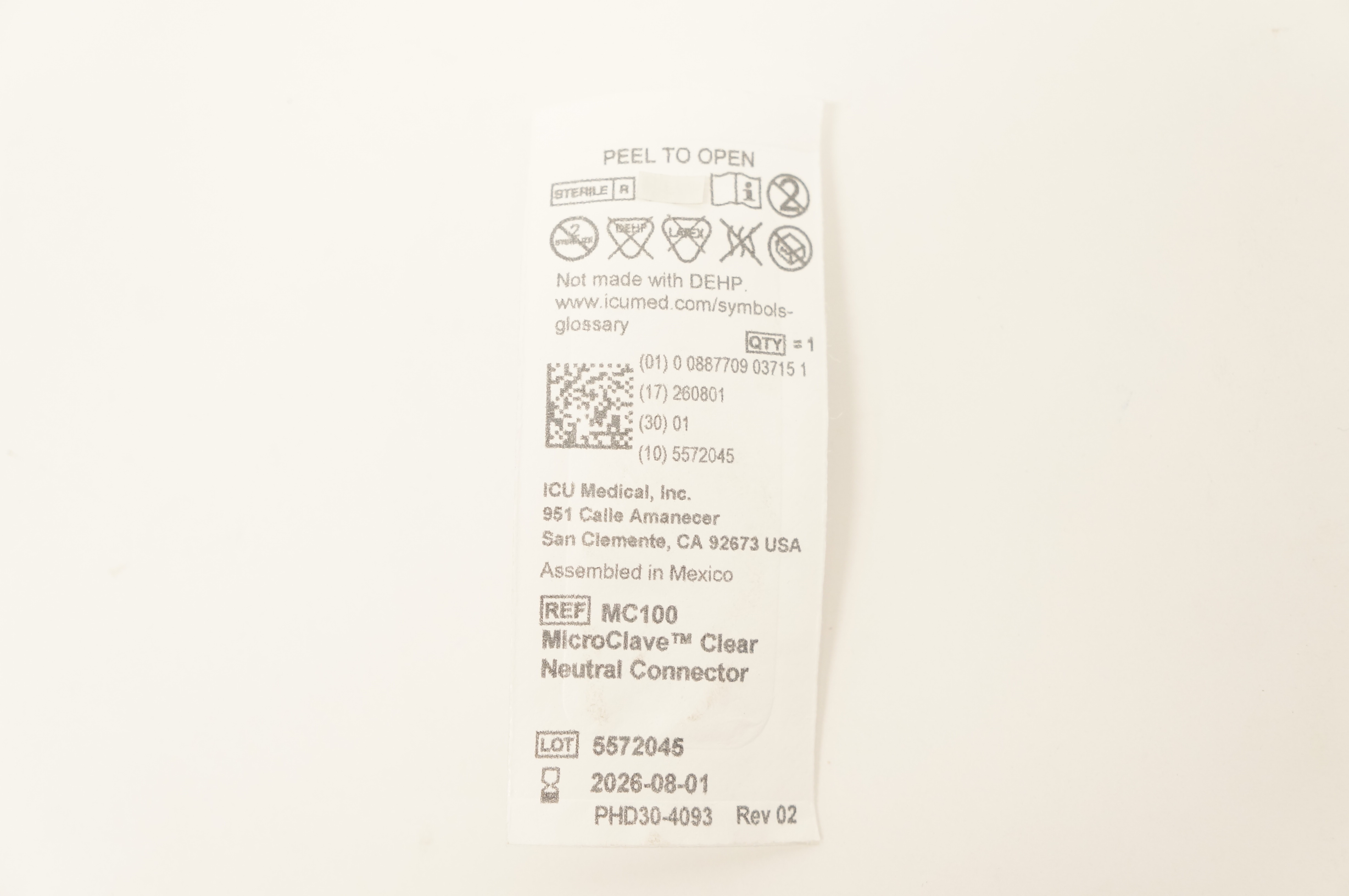ICU Medical MC100 MicroClave Clear Neutral Connector
