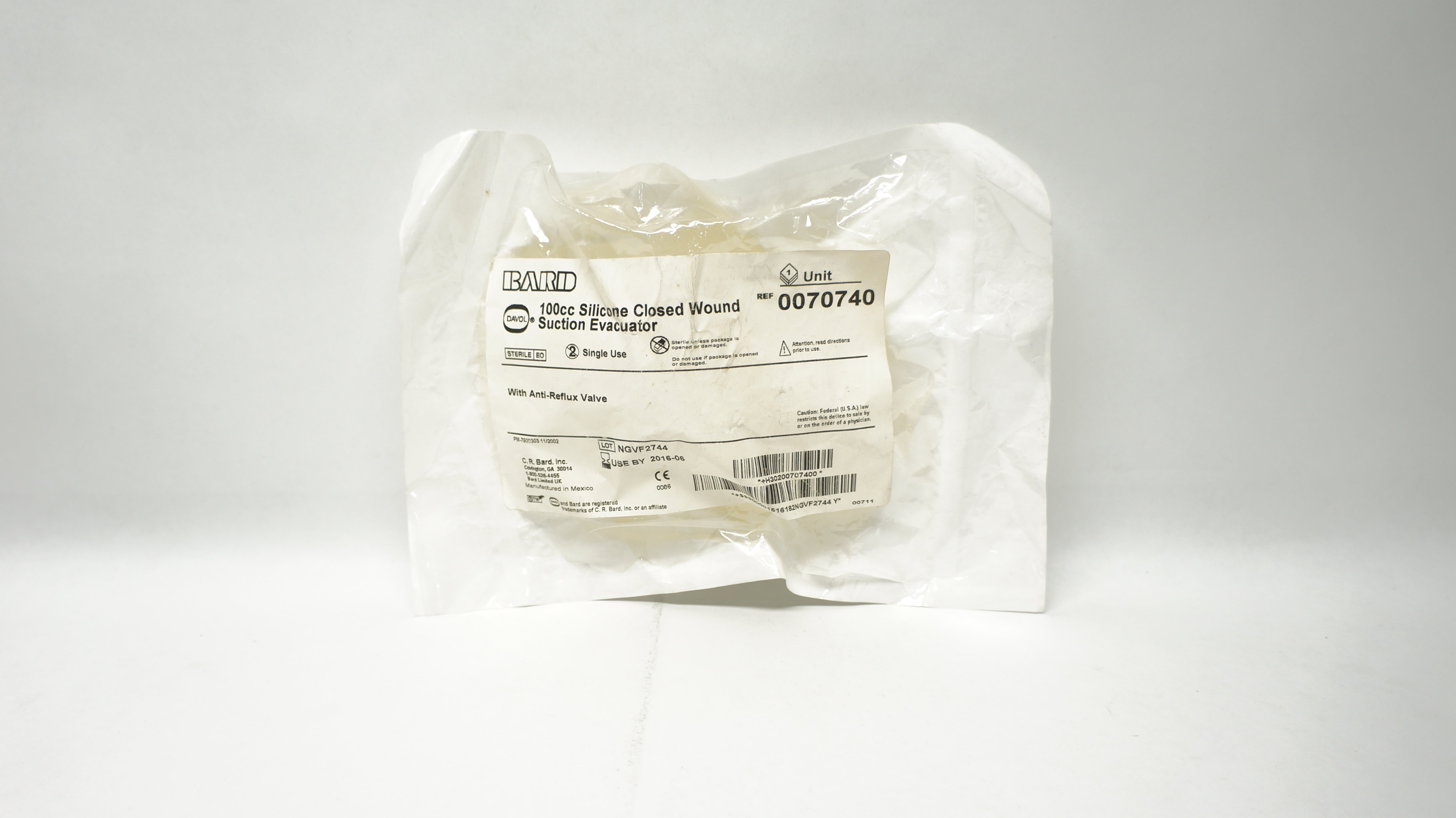 Bard 0070740 Davol Silicone Closed Wound Suction Evacuator 100 cc (x)