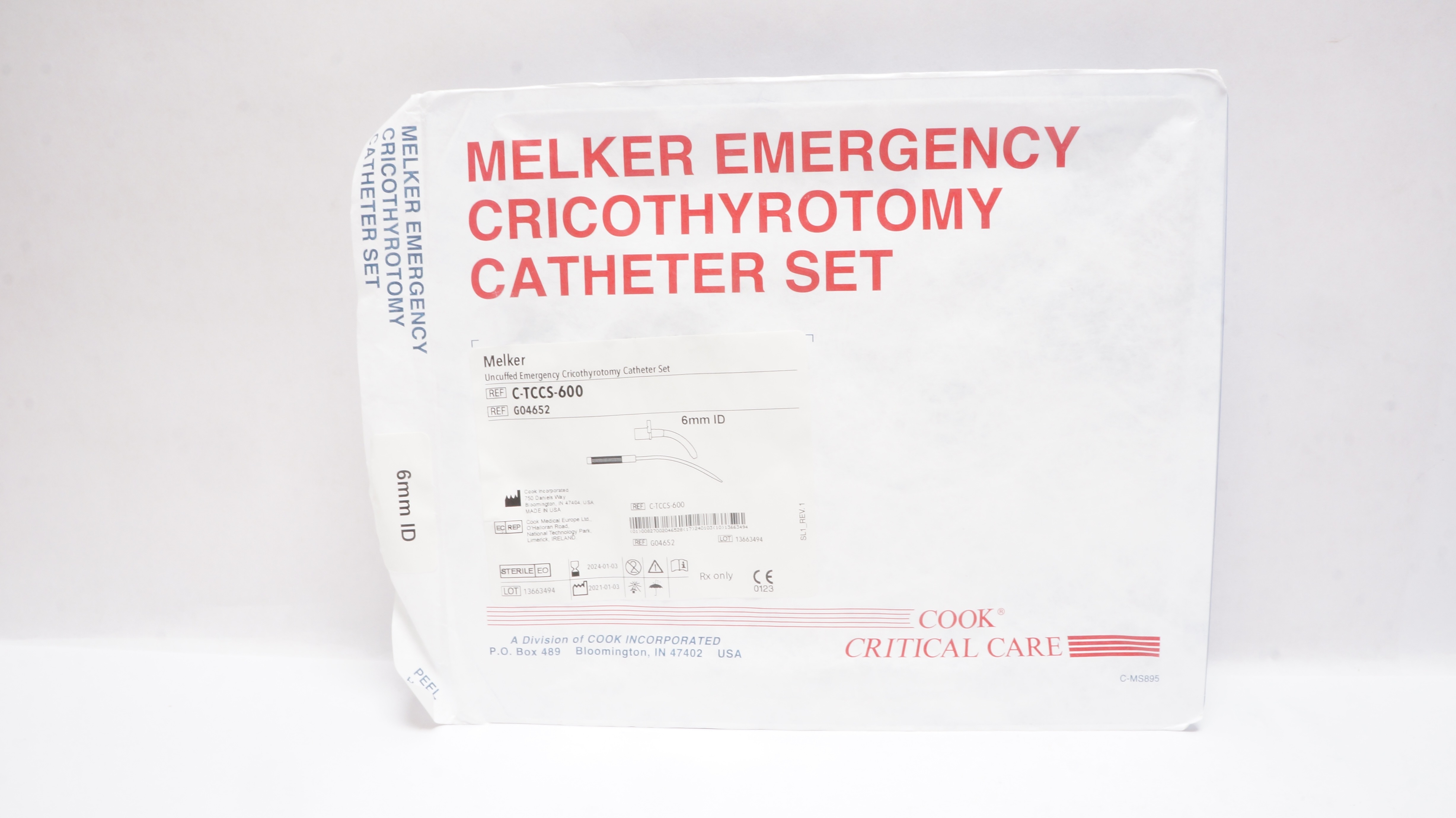 Cook Medical G04652 Melker Uncuffed Emergency Cricothyrotomy Cath. Set ...
