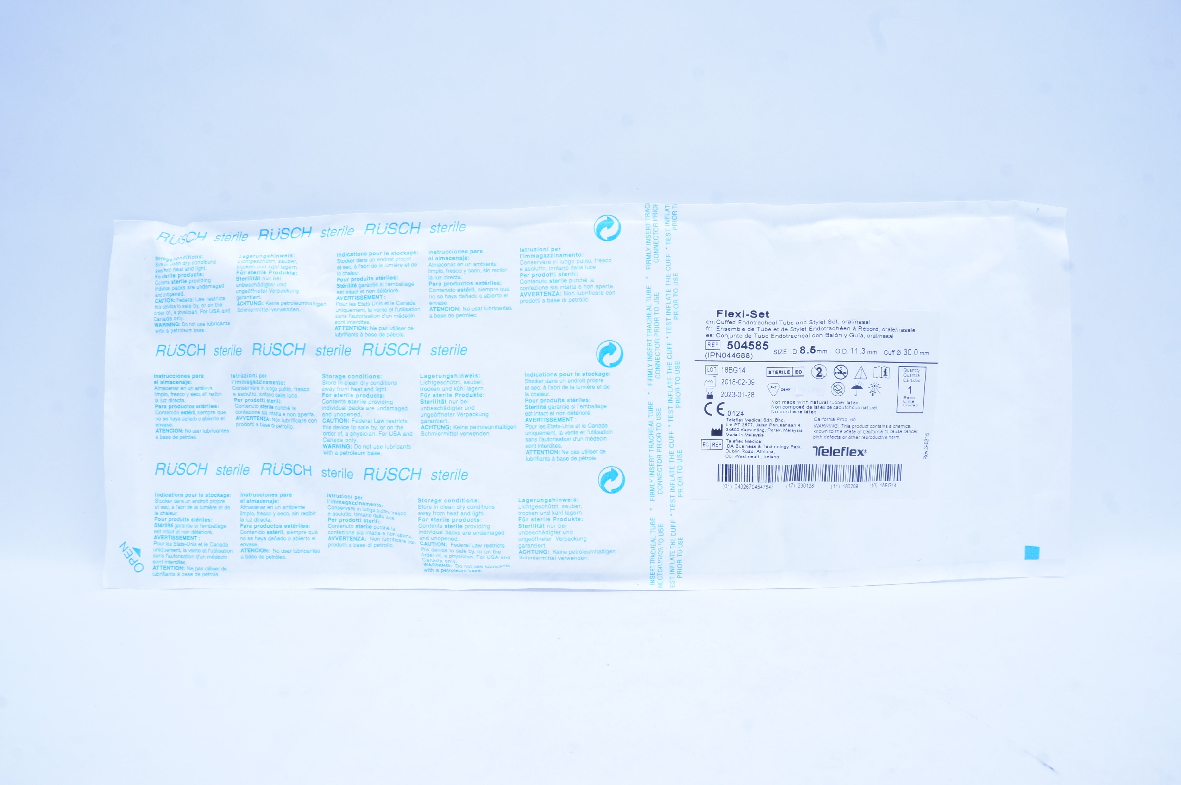 Teleflex 504585 Flexi-Set Cuffed Endotracheal Tube & Stylet Set 8.5mm x ...