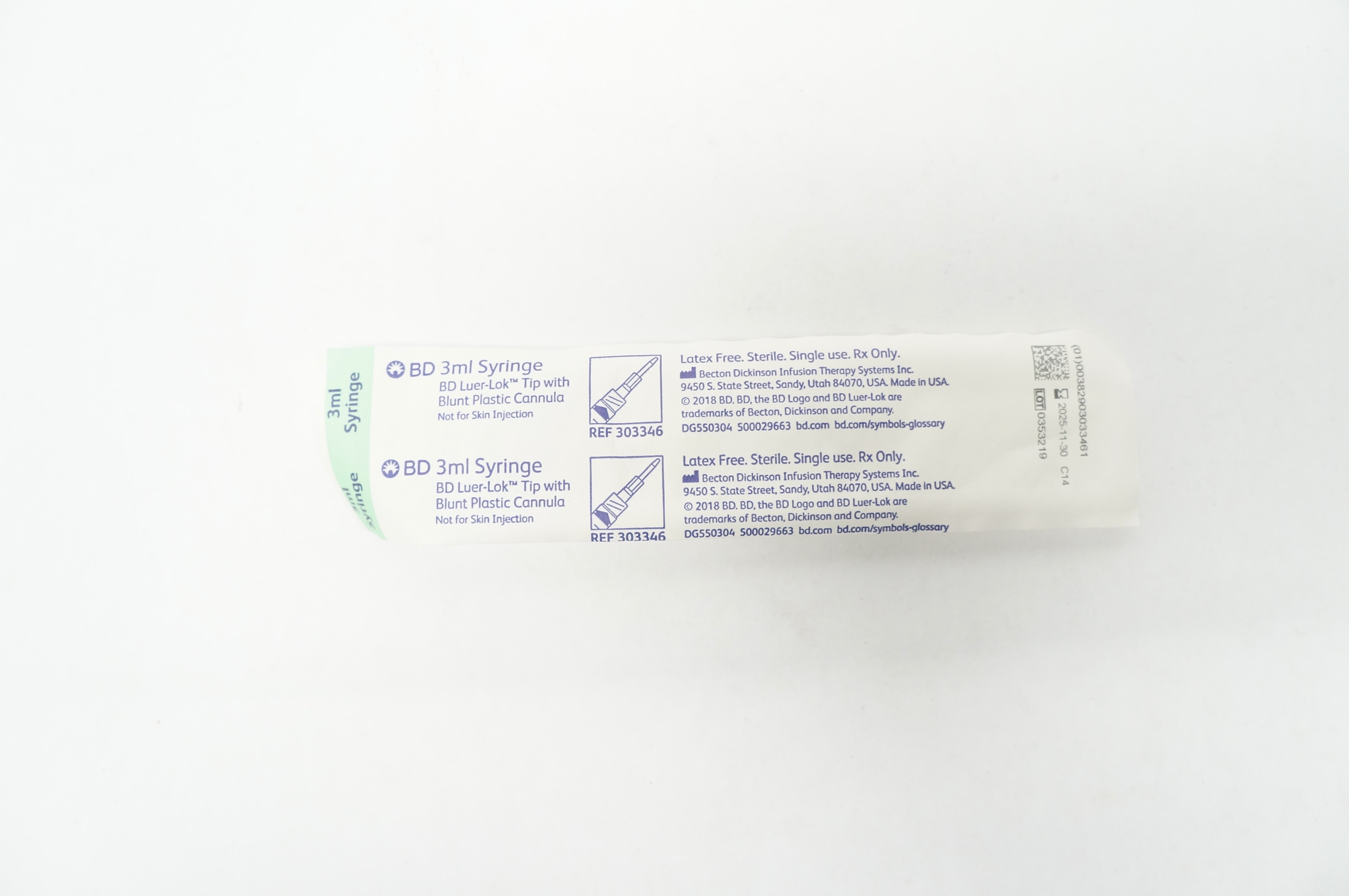 Bd 303346 3ml Syringe Luer Lok Tip With Blunt Plastic Cannula