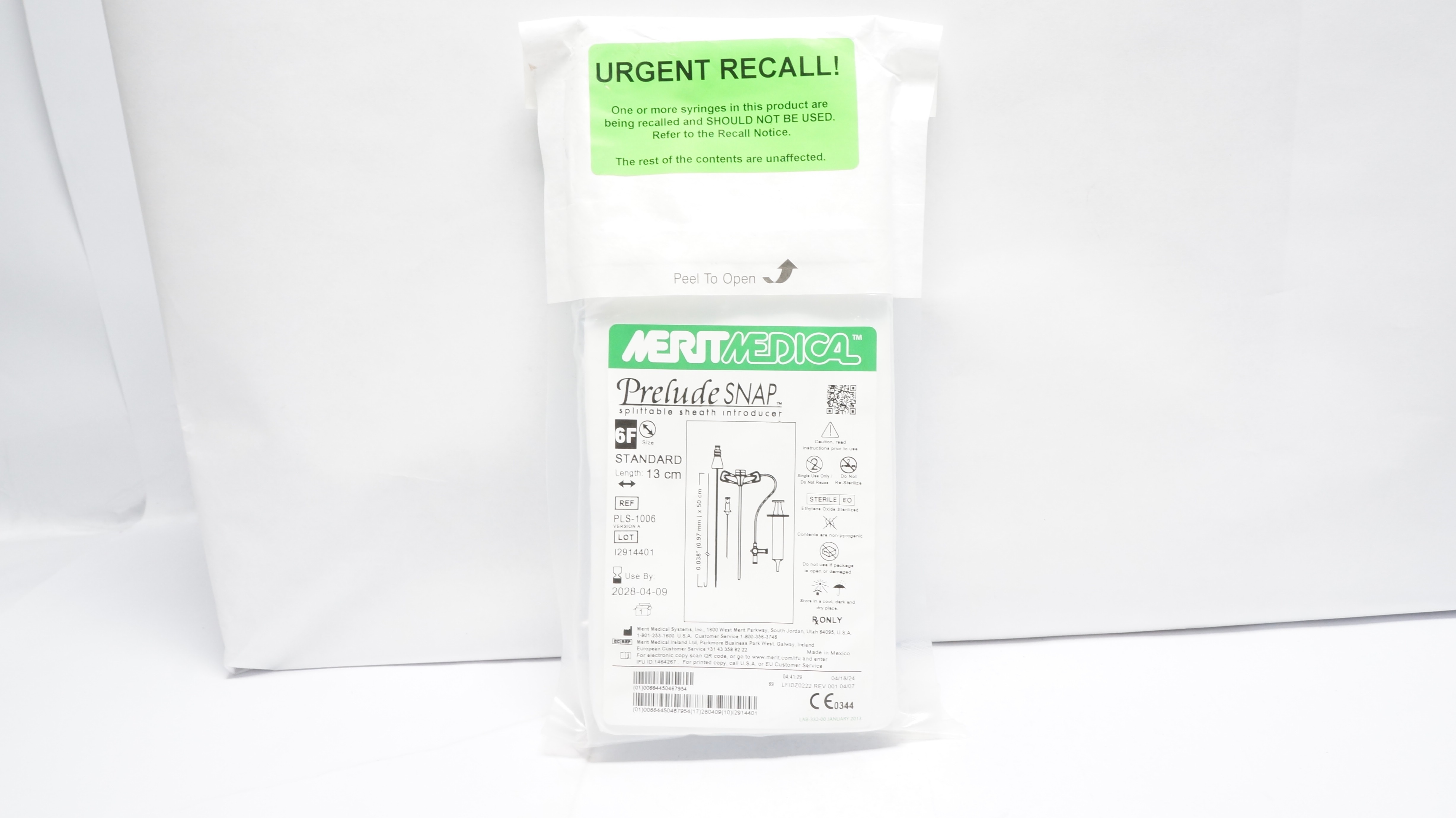 MeritMedical PLS-1006 Prelude Snap Splittable Sheath Introducer 6F x 13cm
