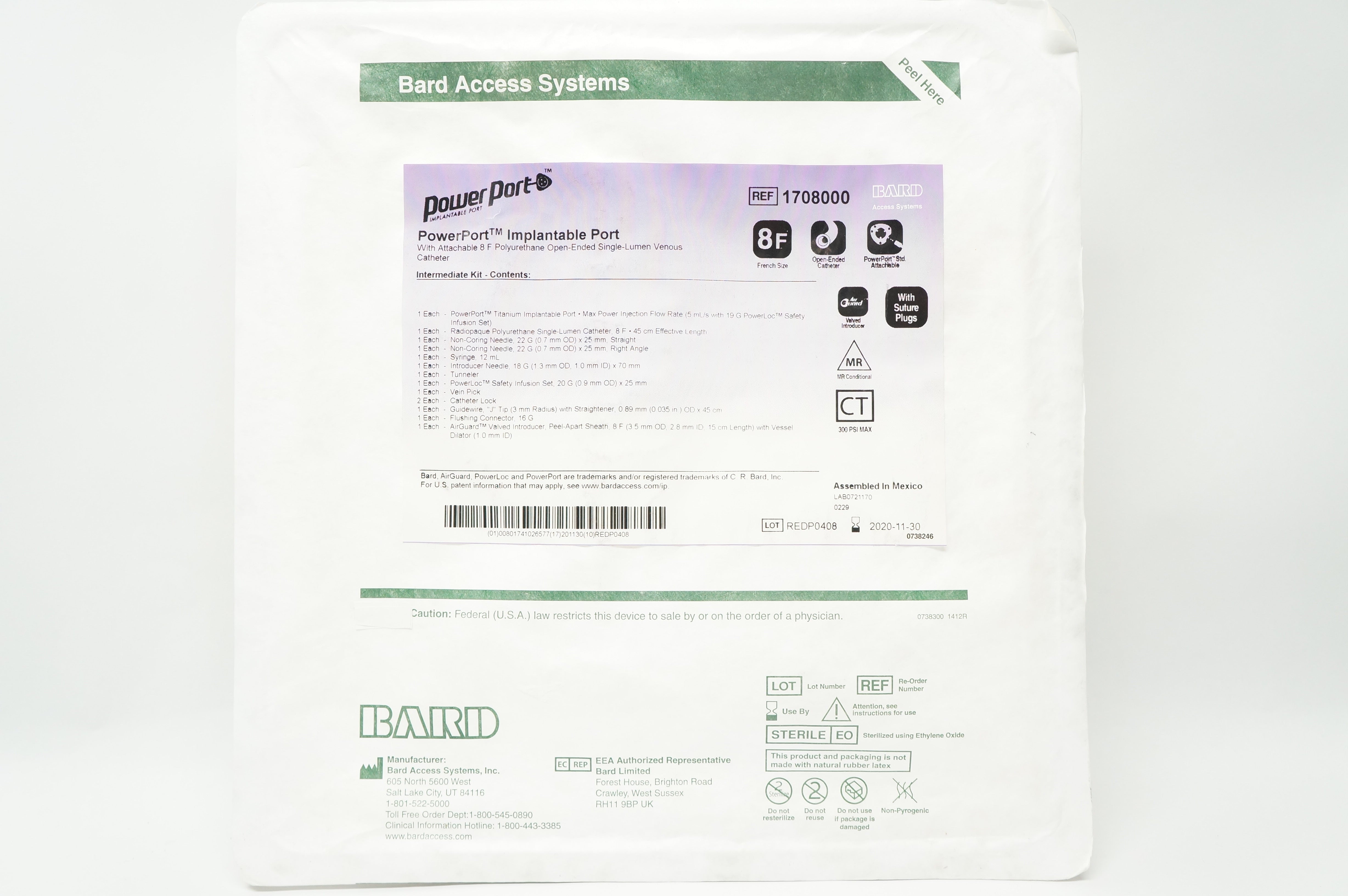 Bard 1708000 Power Port Implantable Port With Attachable Venous Cath ...