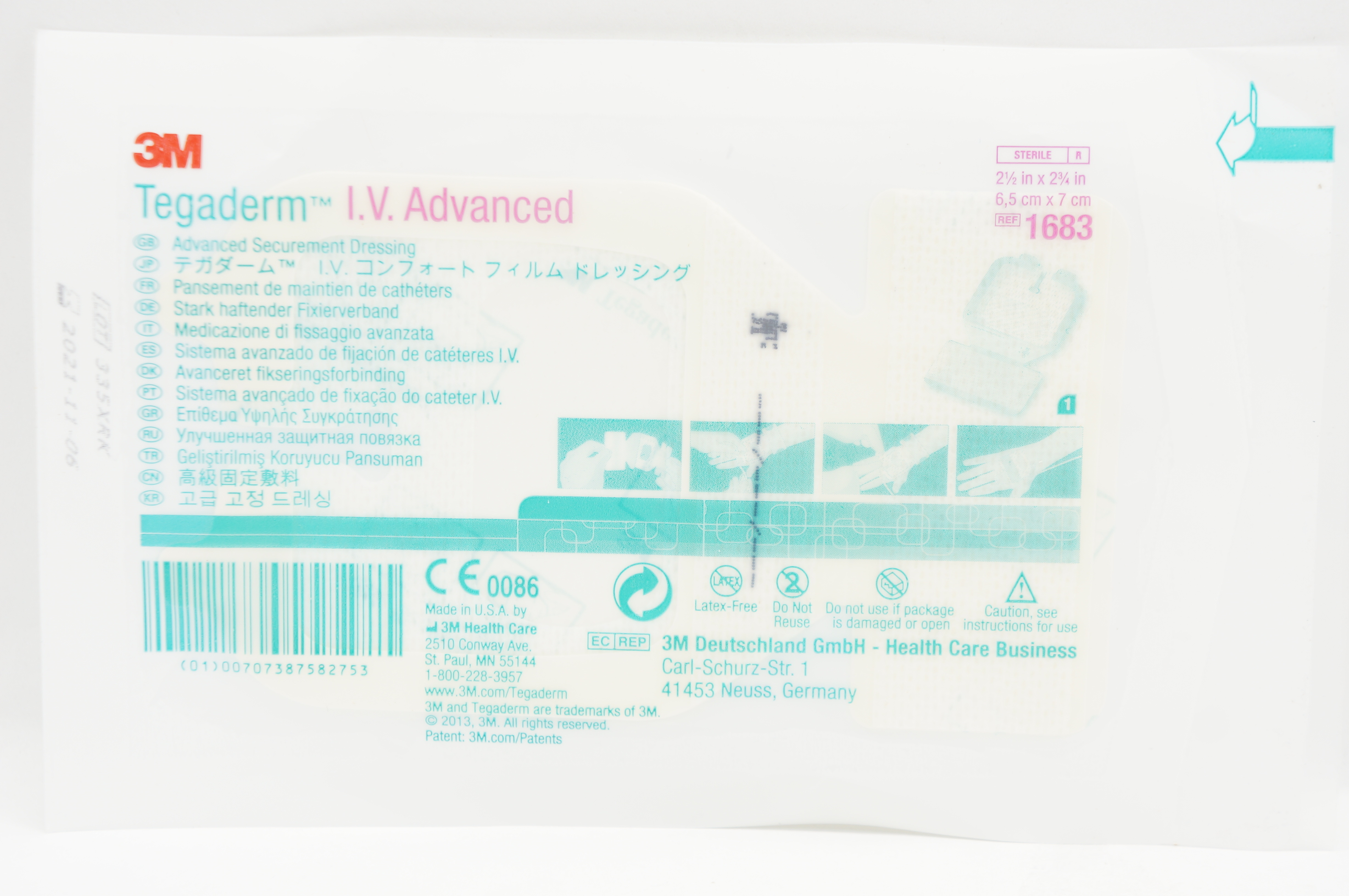 3M 1683 Tegaderm I.V. Advanced Securement Dressing 2-1/2 x 2-3/4 inch (x)