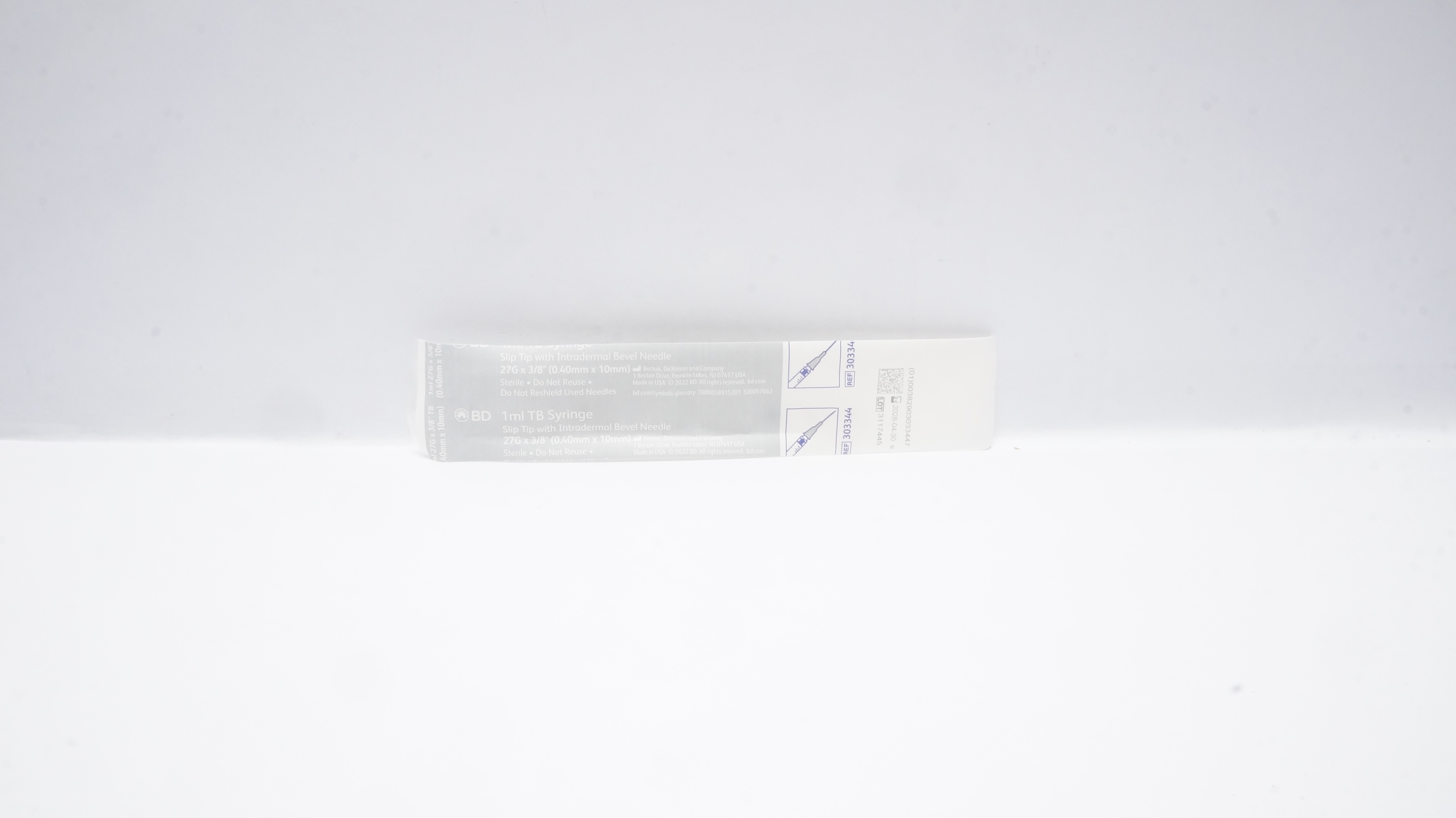 BD 303344 1mL TB Syringe Slip Tip w/Bevel Ndle. 27G x 3/8inch