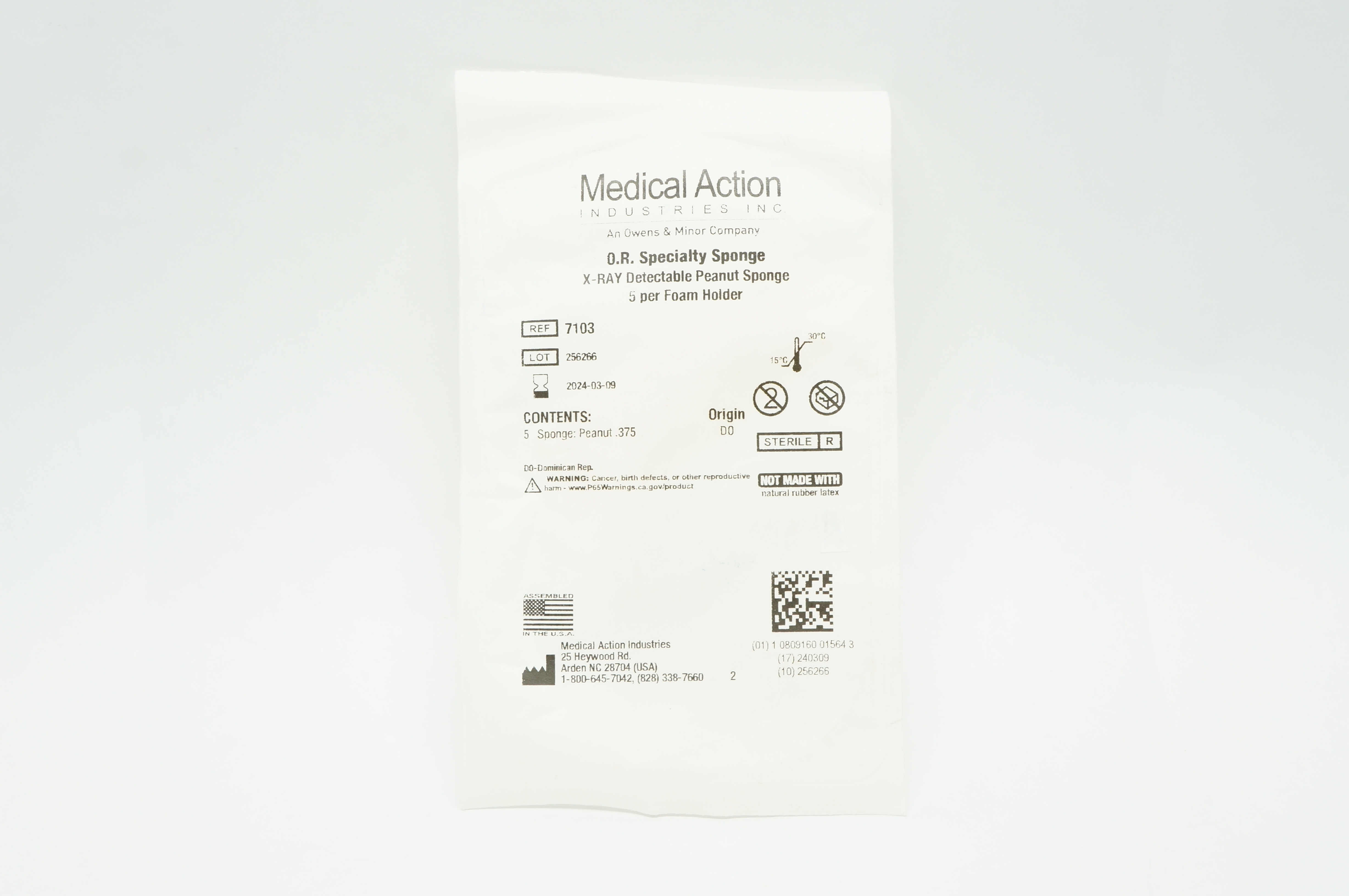 Medical Action 7103 X-Ray Detectable Specialty Peanut Sponge .375in ...