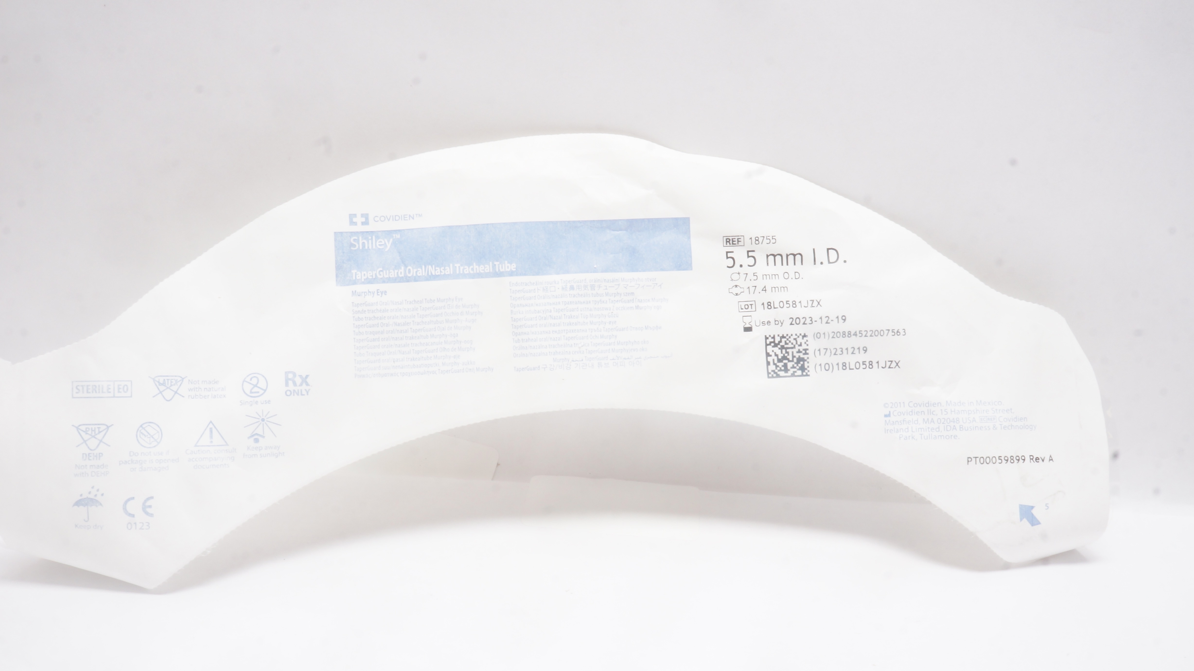 Covidien 18755 Shiley TaperGuard Oral/Nasal Tracheal Tube 5.5mm ID x 7 ...