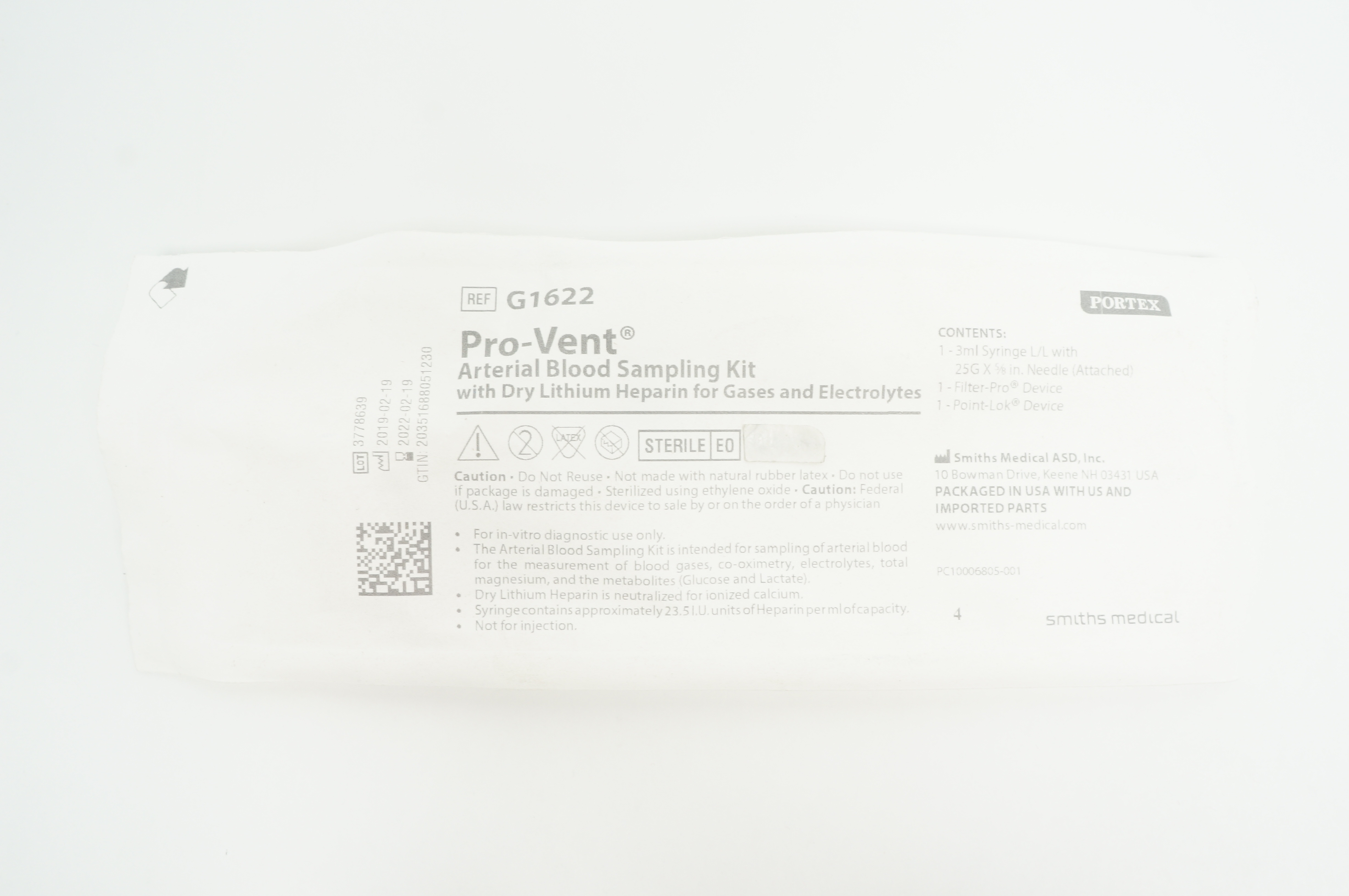 Smiths Medical 4660P-1 Portex Pro-Vent Arterial Blood Sampling Kit (x)
