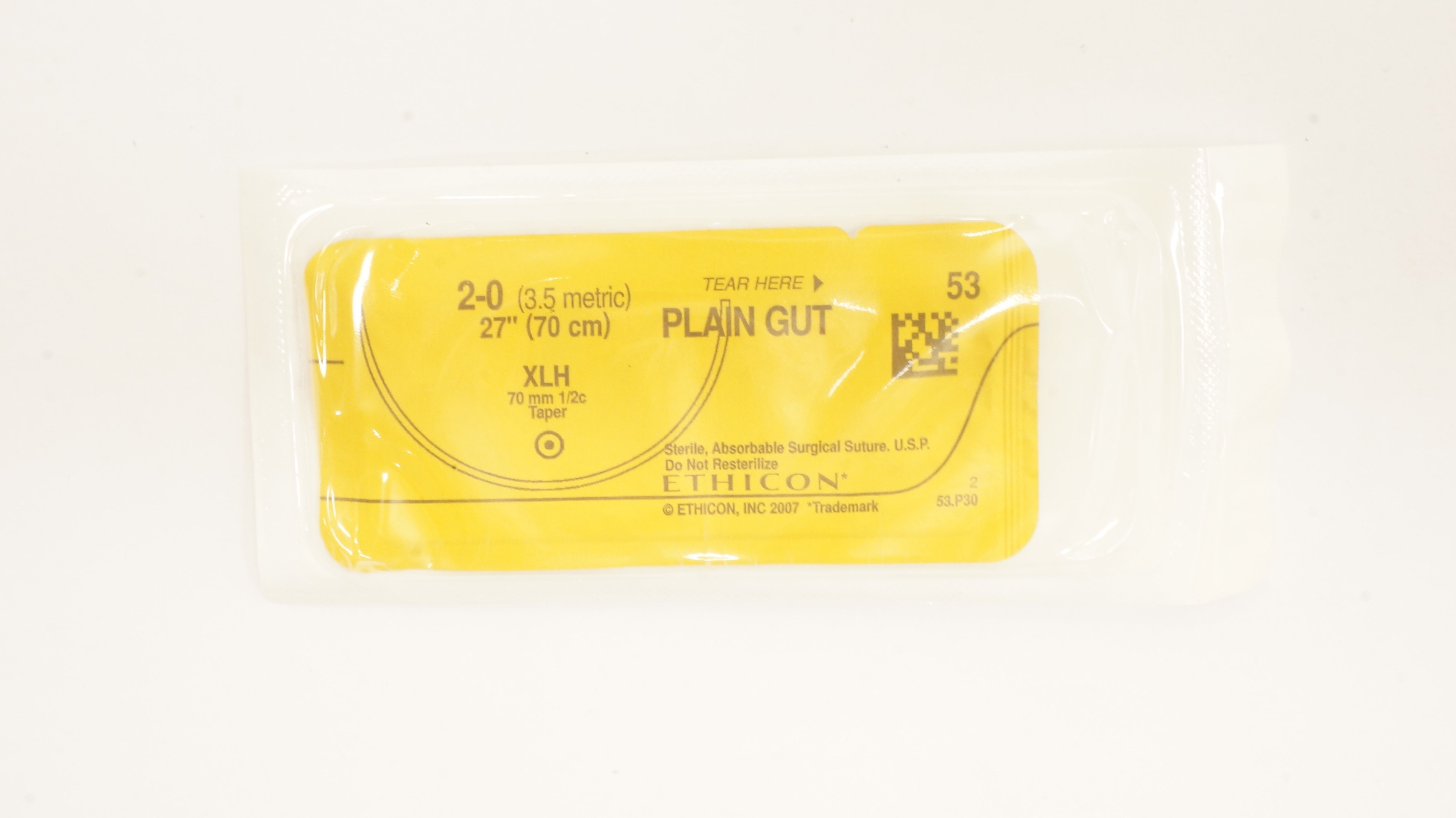 Ethicon 53 2-0 Plain Gut Absorbable Stre XLH 70mm 1/2c Taper 27inch (x)