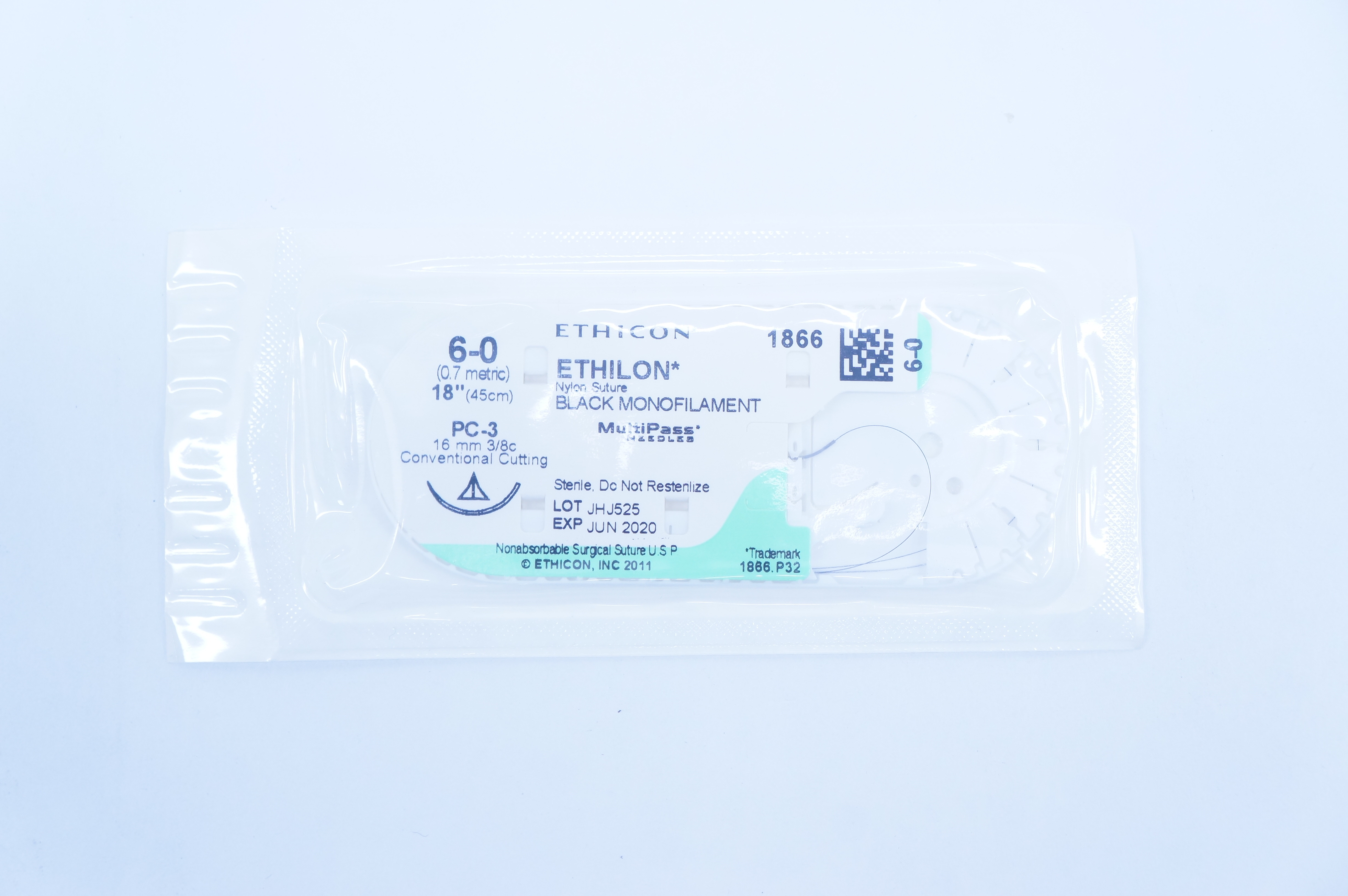 Ethicon 1866 6-0 Ethilon PC-3 16mm 3/8c Conventional Cutting 18 inch (x)
