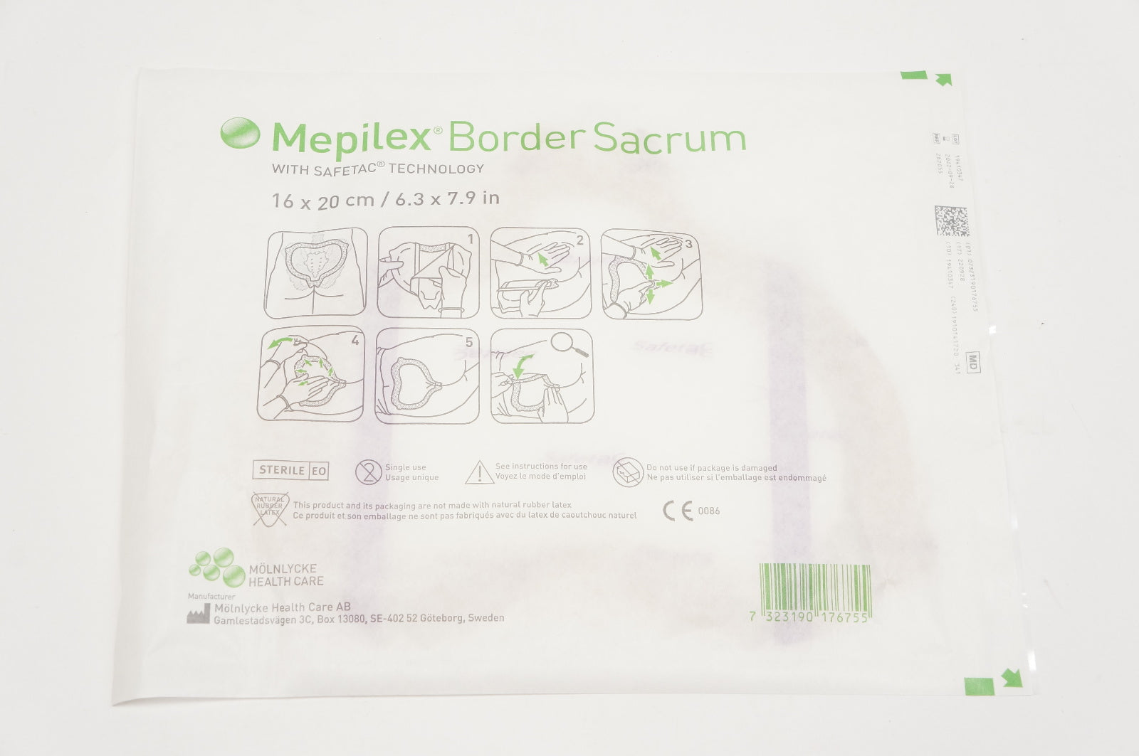 Molnlycke Health Care 282055 Mepilex Border Sacrum Foam Dressing 6.3 x ...