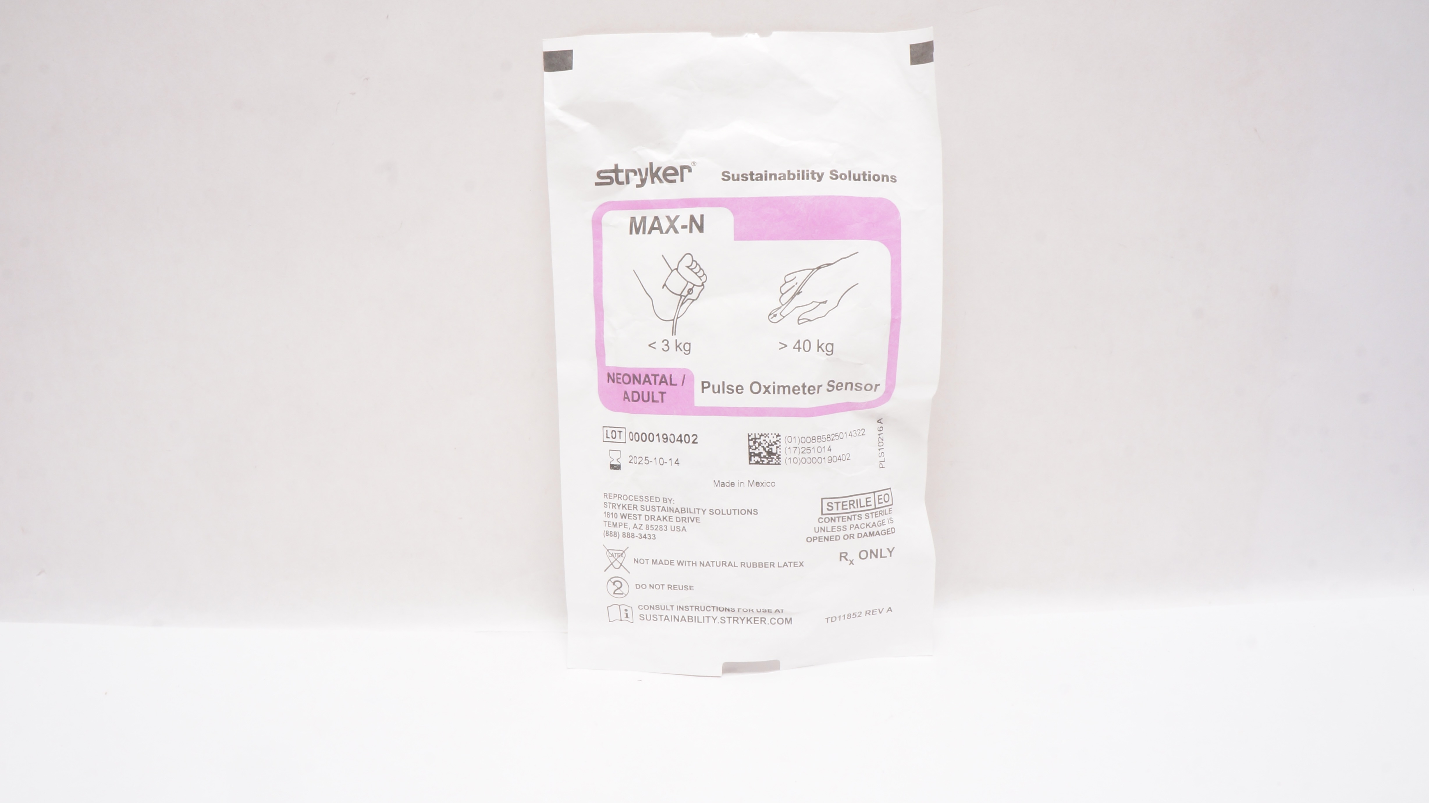 Stryker MAX-N Neonatal/Adult Pulse Oximeter Sensor 40kg