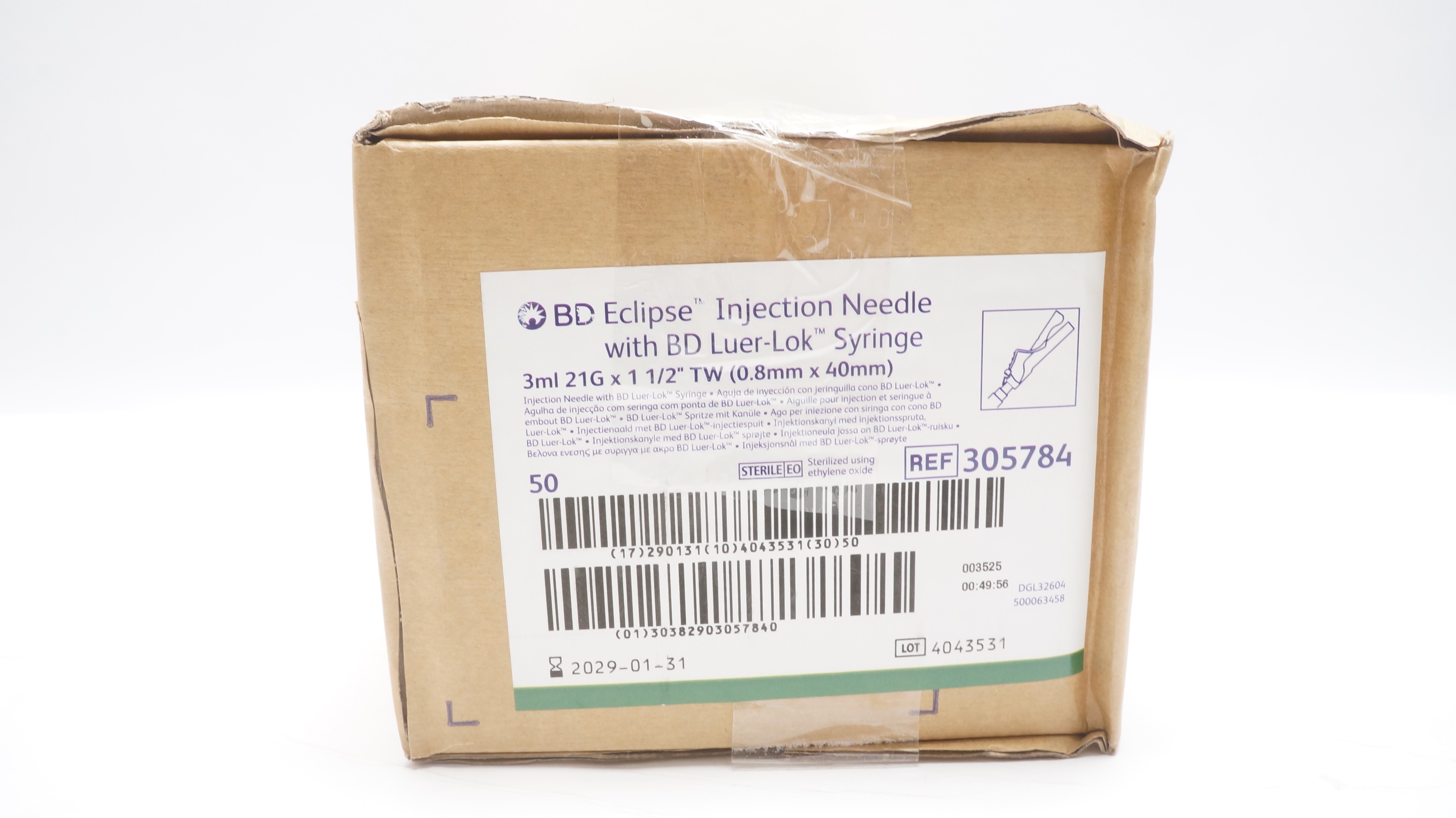 BD 305784 Eclipse Injection Ndle. w/Luer-Lok Syringe 3mL 21G x 1-1/2in ...