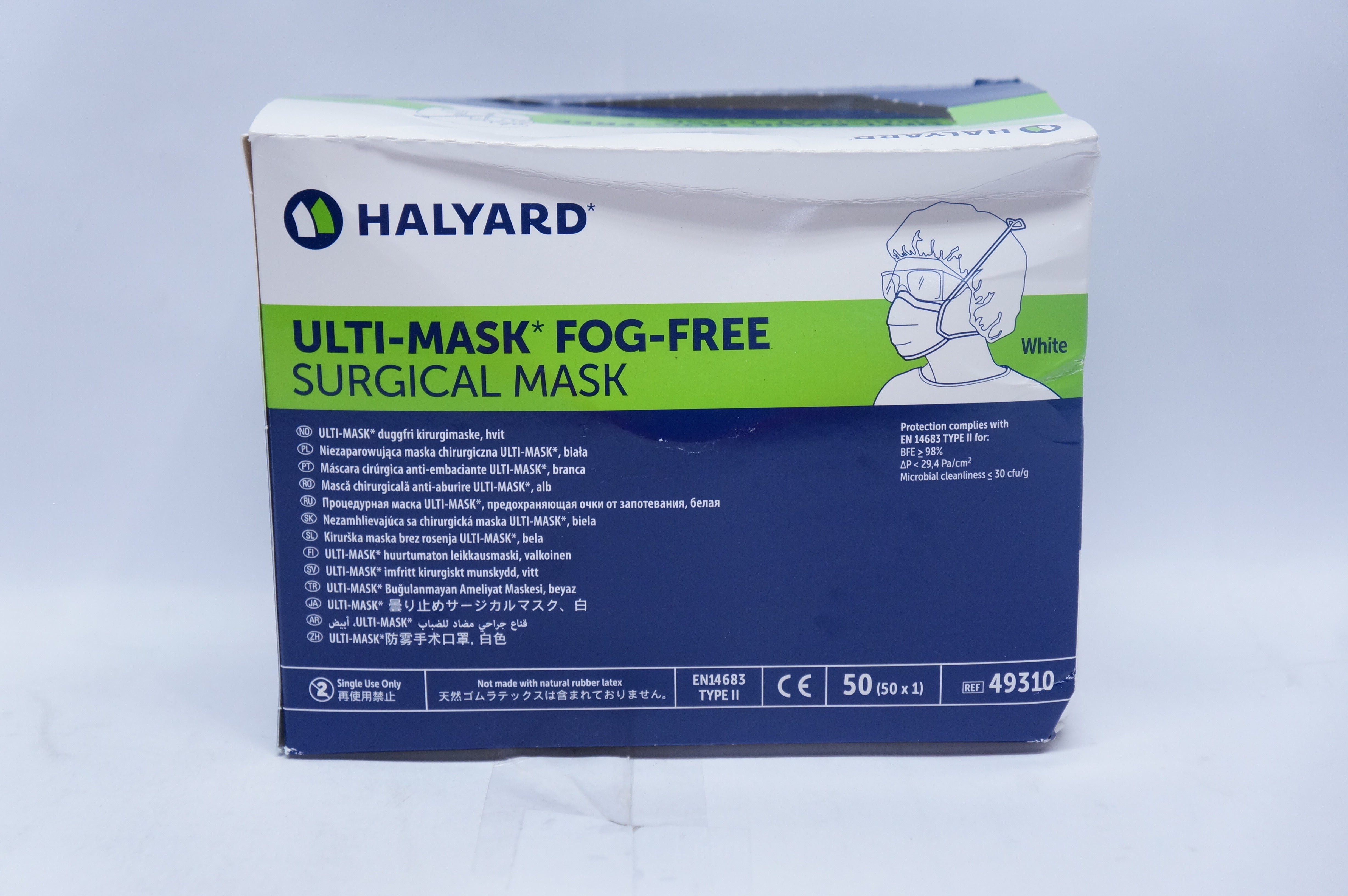Halyard 49310 Ulti-Mask Fog-Free Surgical Mask, White - Box of 50