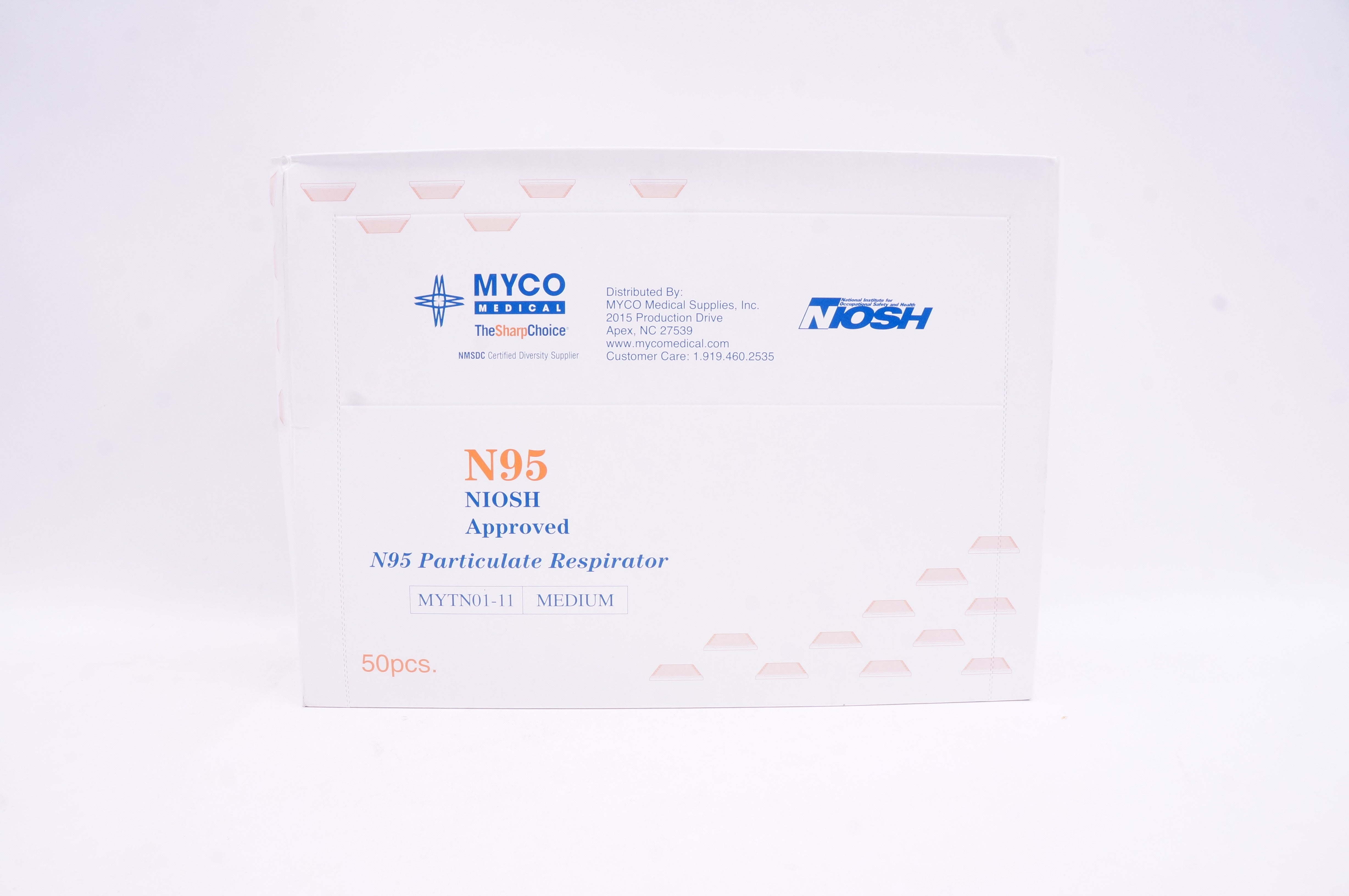 MYCO Medical MYTN01-11 Niosh N95 Particulate Respirator Medium - Box of 50