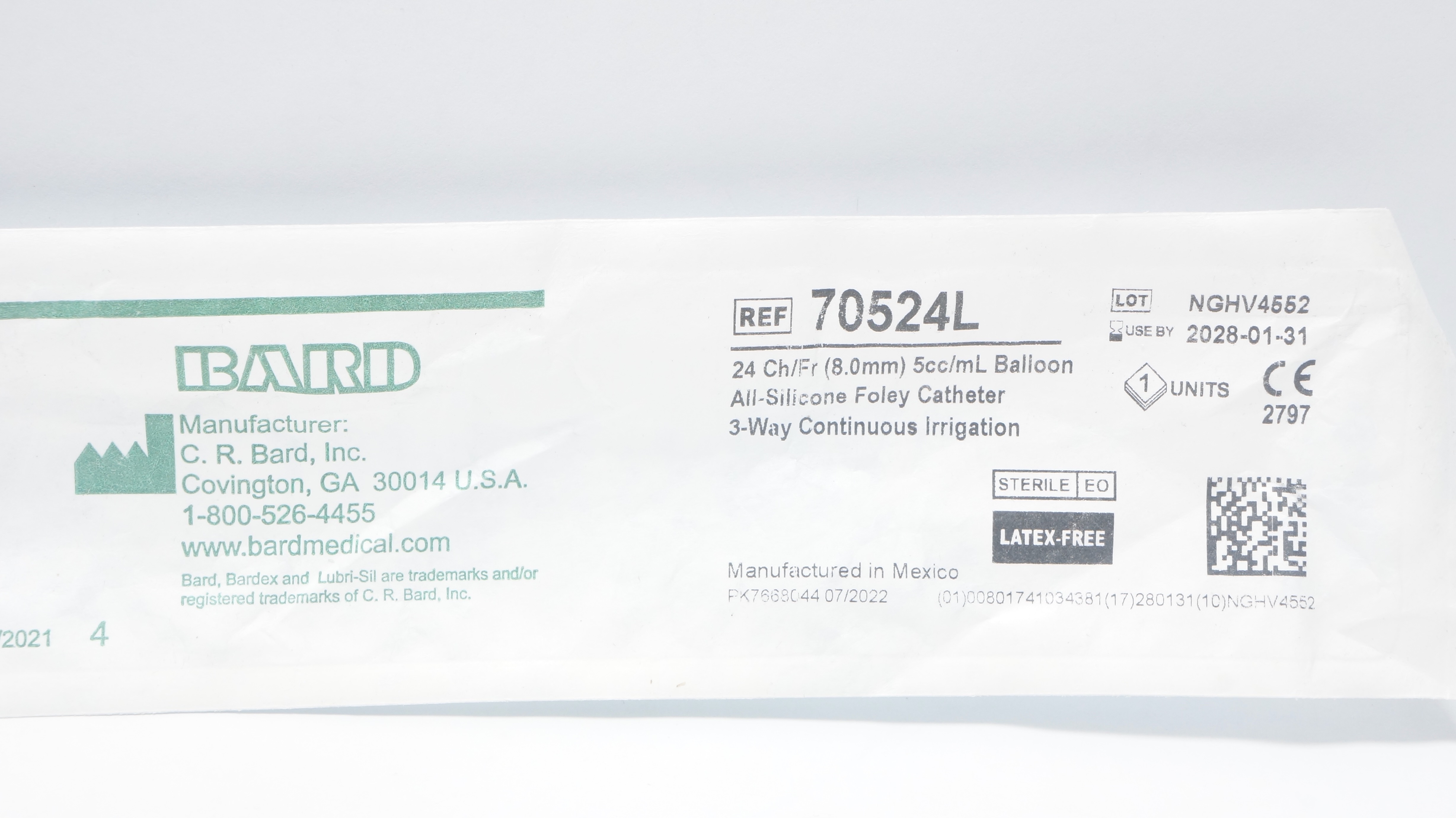 Bard 70524L Lubri-Sil Foley Cath. 24Ch/Fr 5cc/mL Balloon