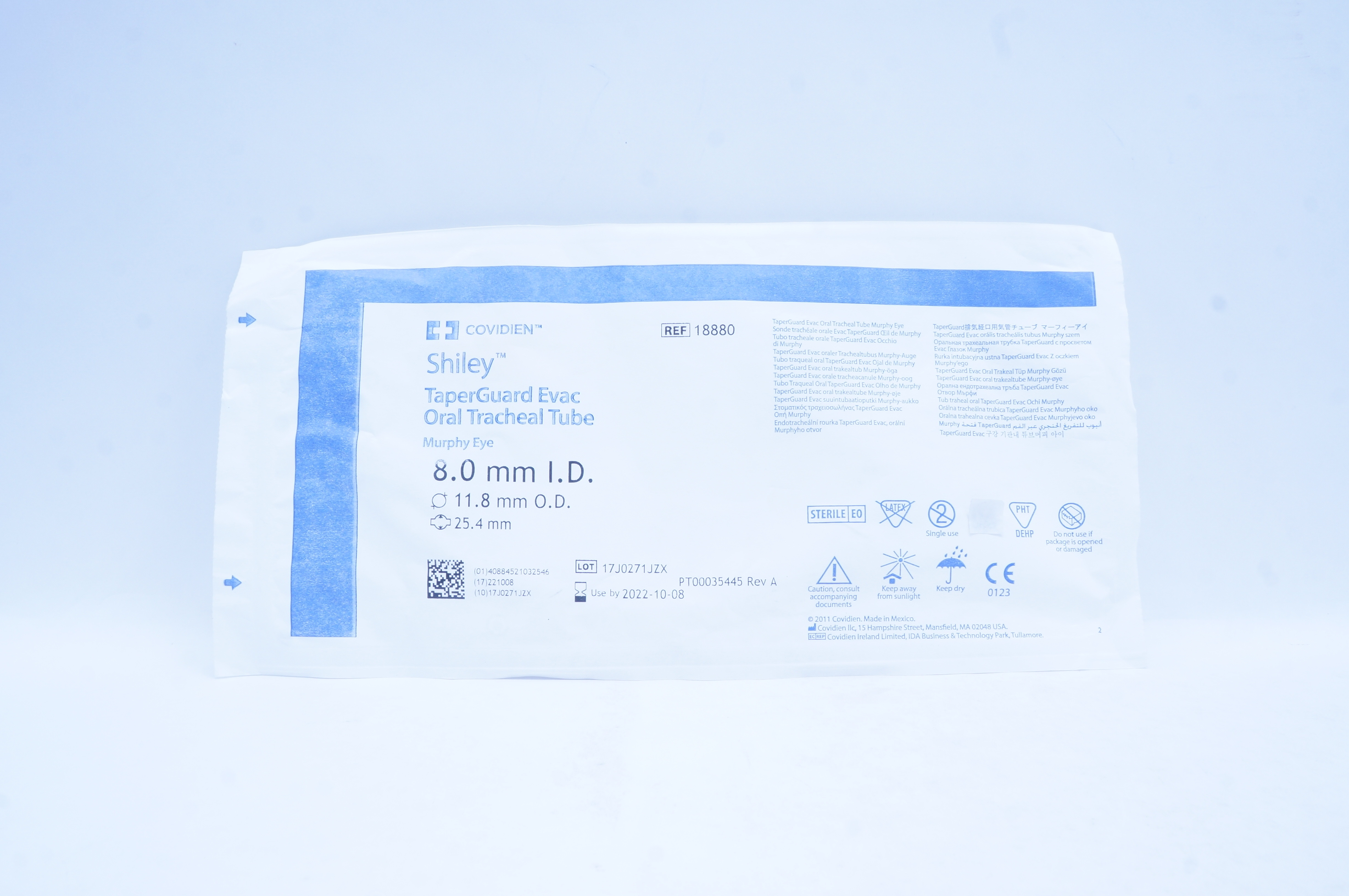 Covidien 18880 Shiley TaperGuard Evac Oral Tracheal Tube 8.0 x 11.8 x ...