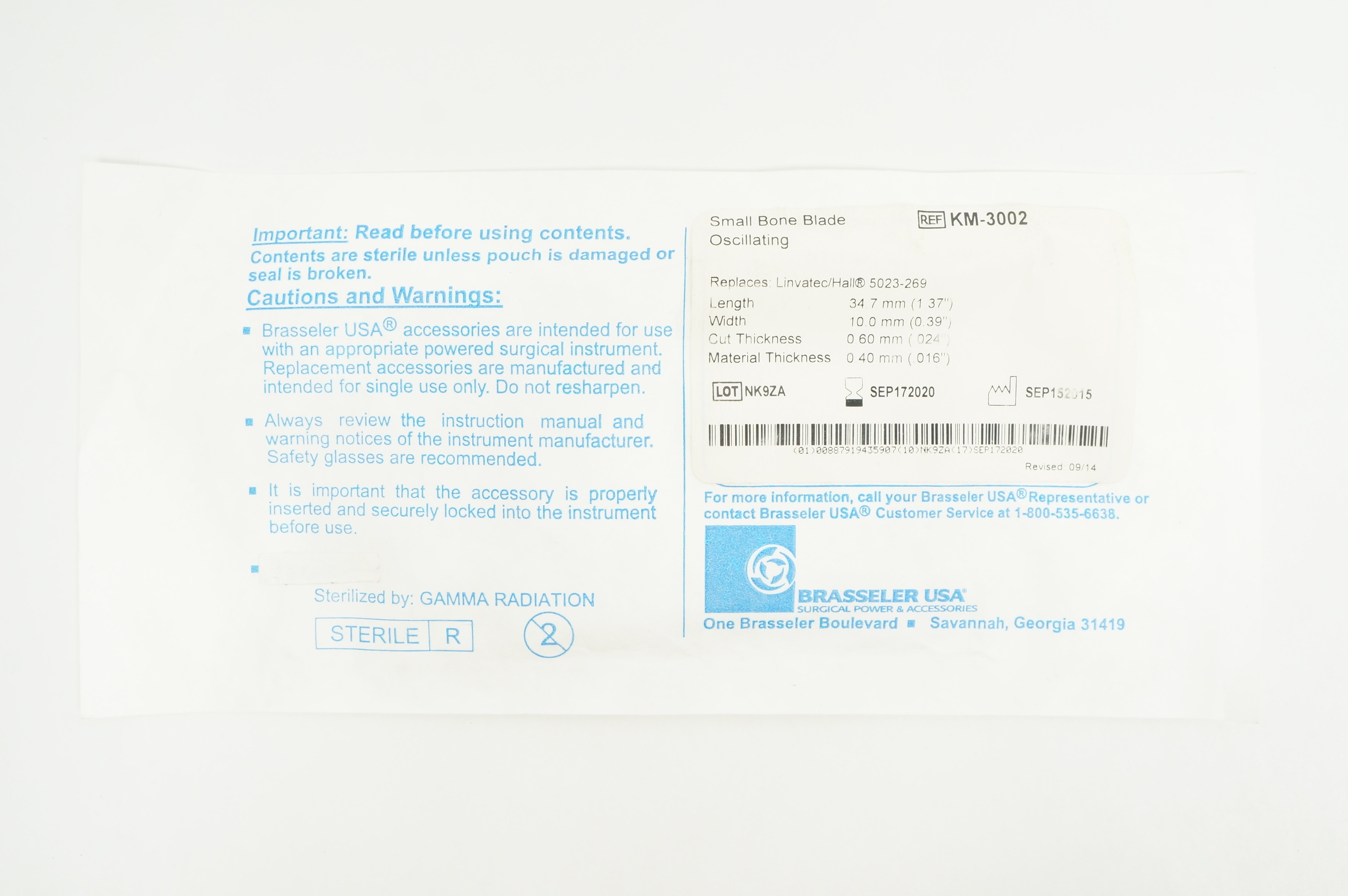 Brasseler KM-3002 Small Bone Blade Oscillating 1.37 x 0.39 x .024 x ...