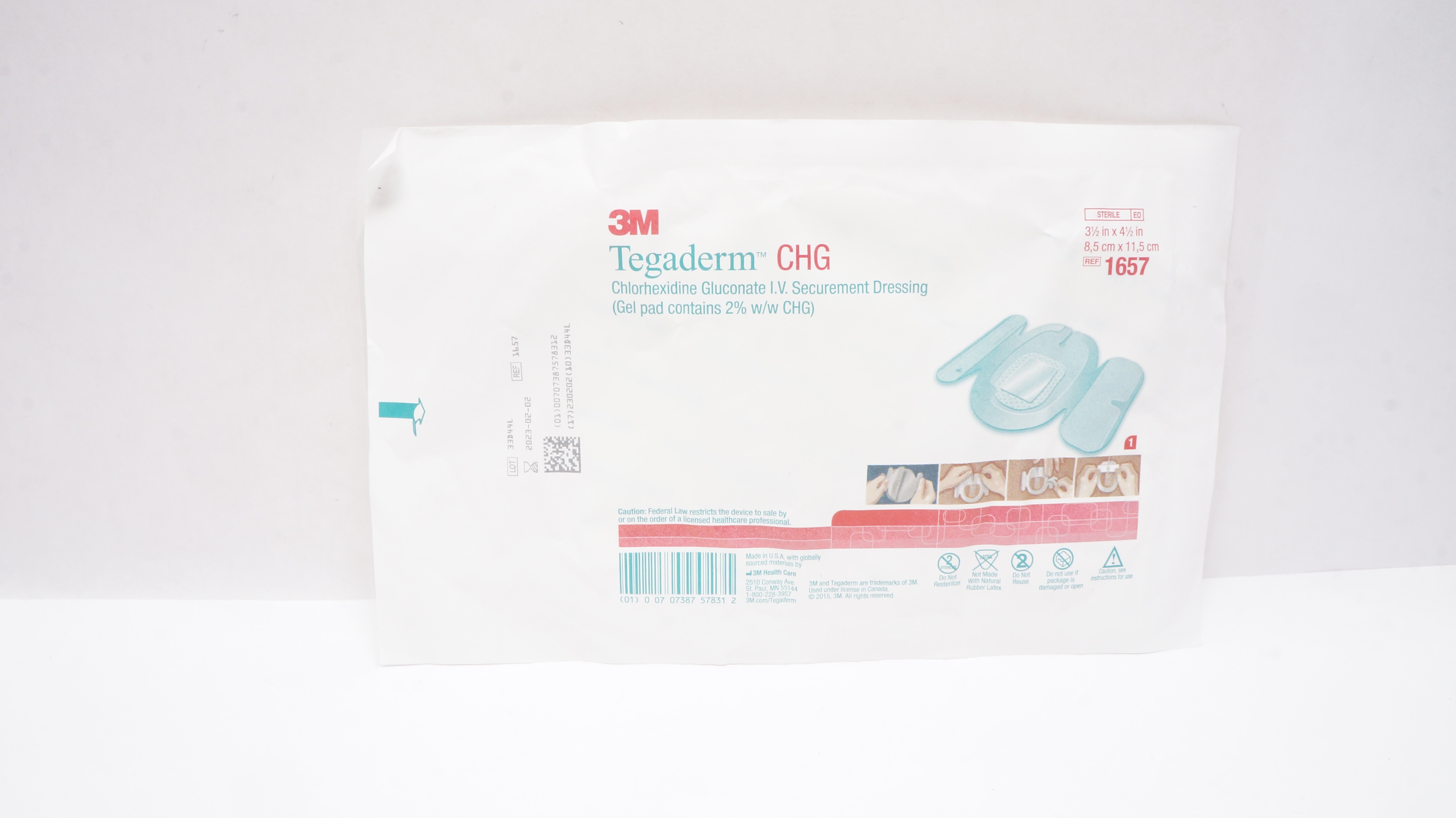 3M 1657 CHG Chlorhexidine Gluconate I.V. Securement Dressing 3-1/2in. x ...