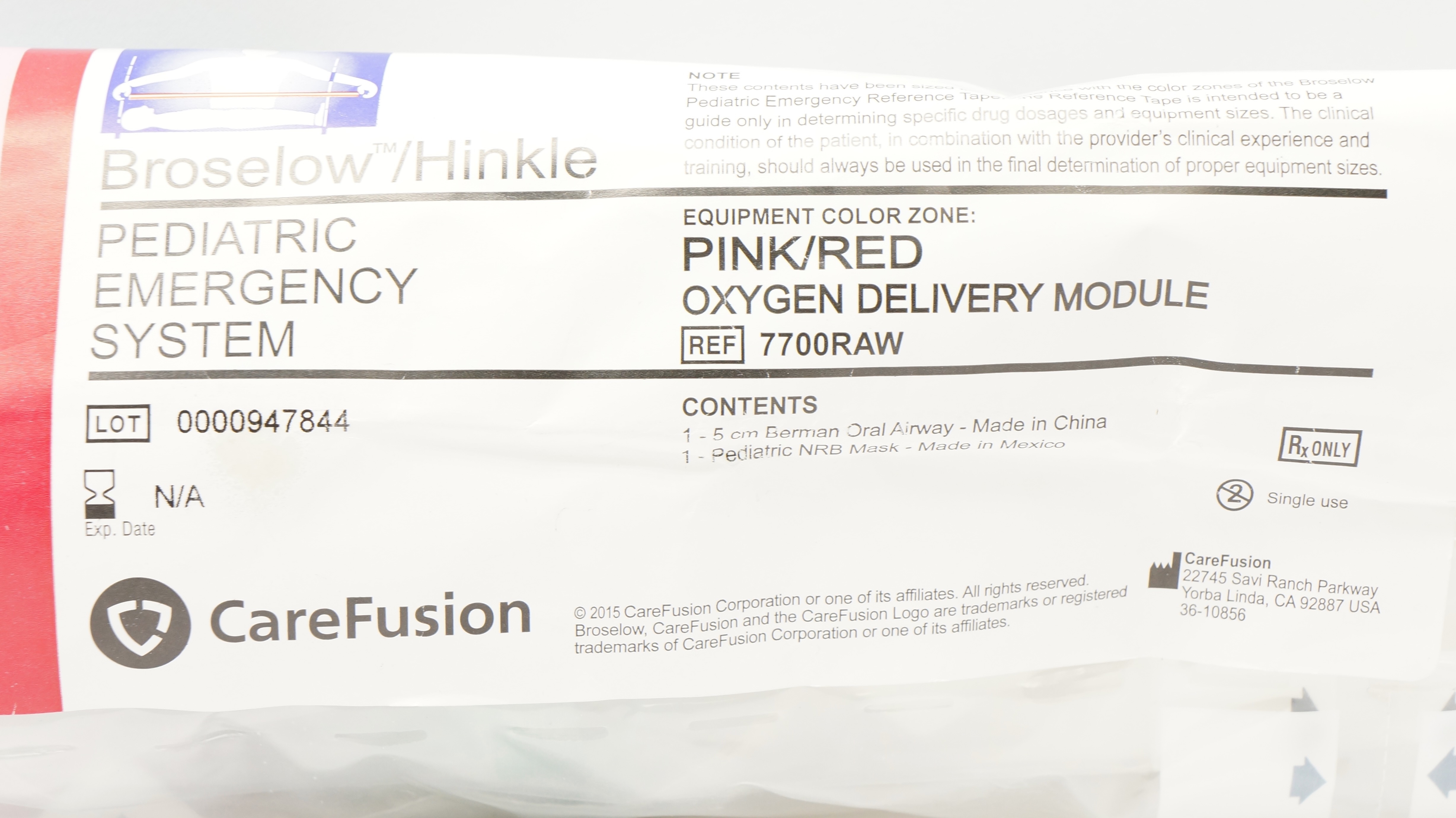 CareFusion 7700RAW Broselow/Hinkle Pediatric Oxygen Delivery Module ...