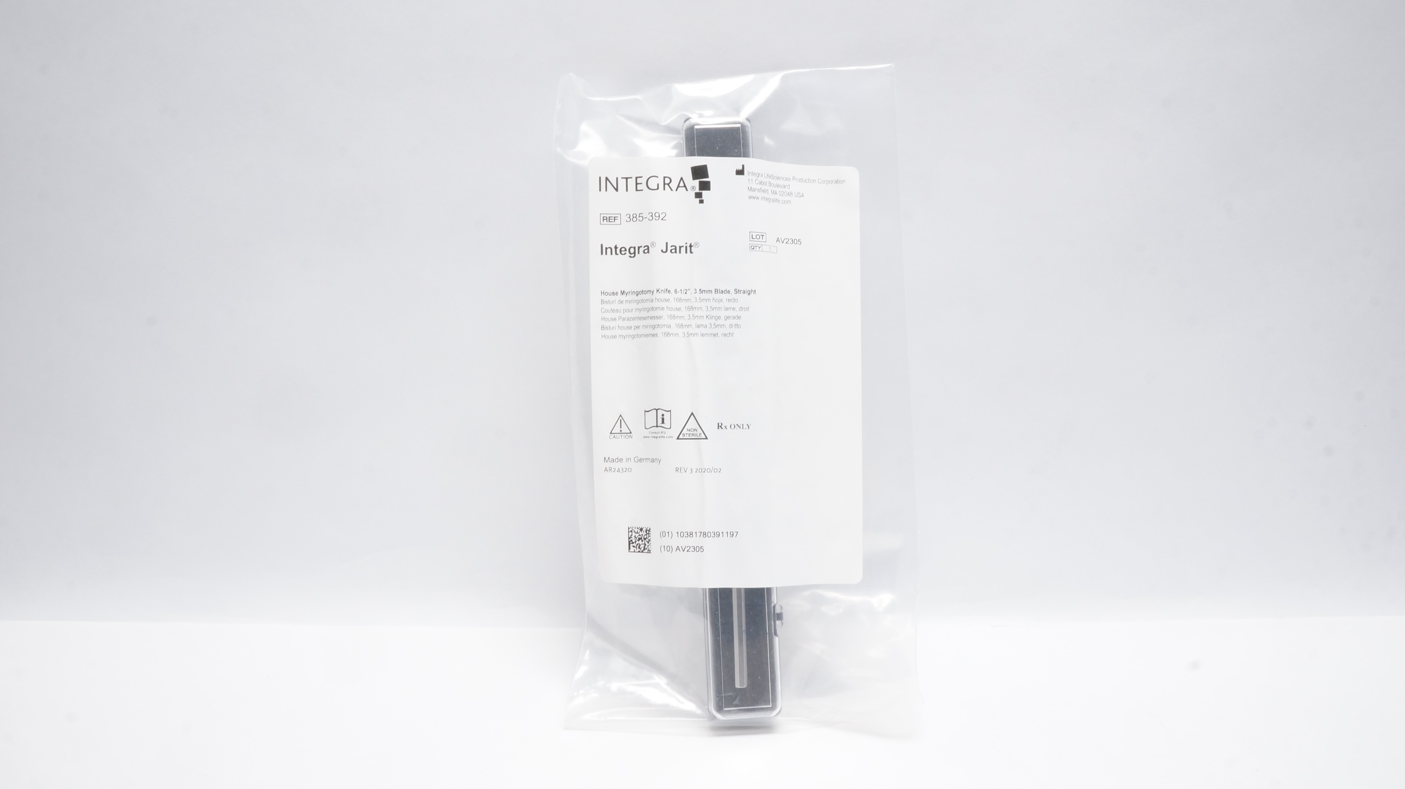 Integra 385-392 Jarit House Myringotomy Knifw, 6-1/2inch, 3.5mm Blade ...