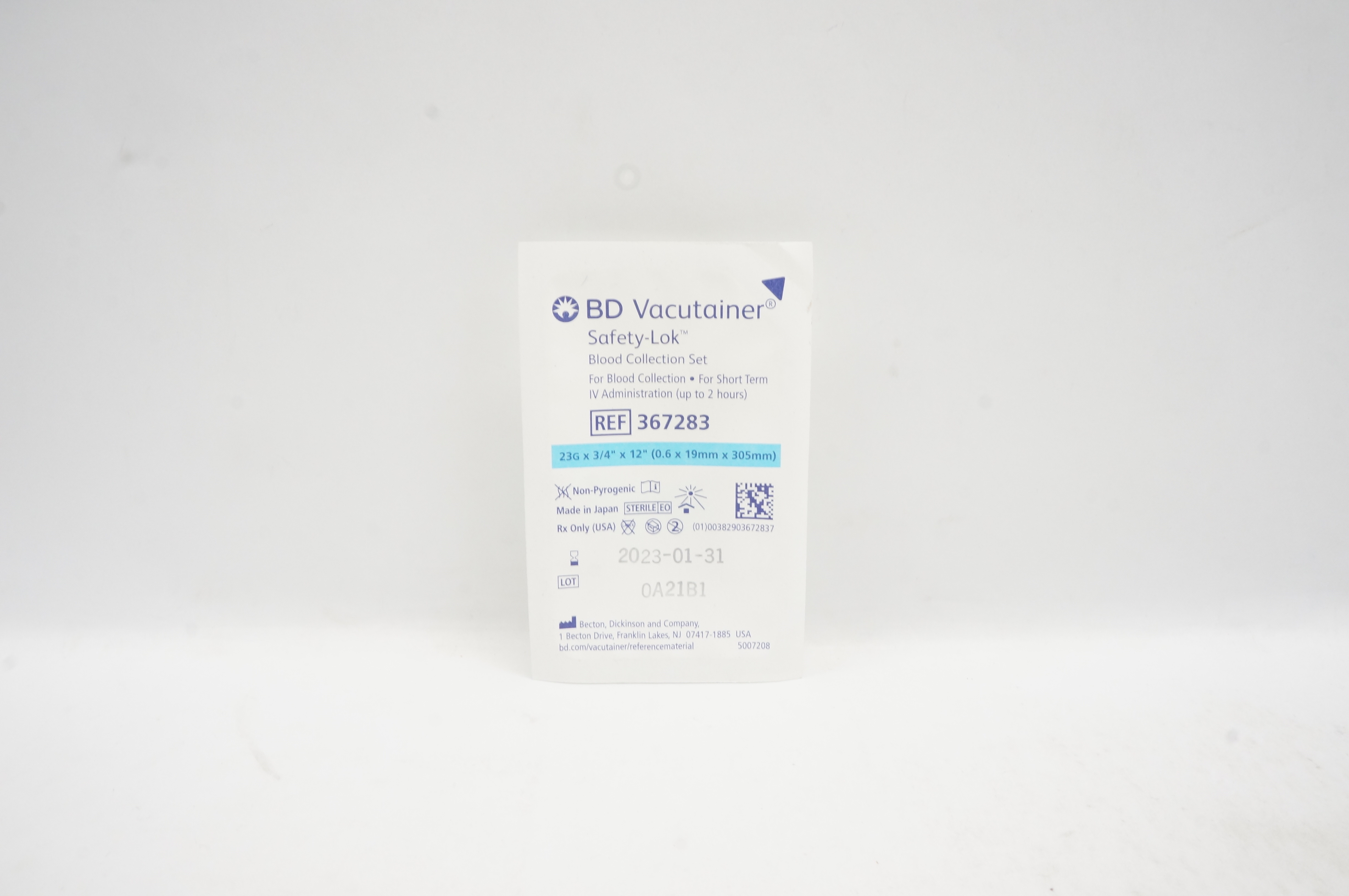 BD 367283 Vacutainer Safety-Lok Blood Collection Set 23G x 3/4inch x 12inch