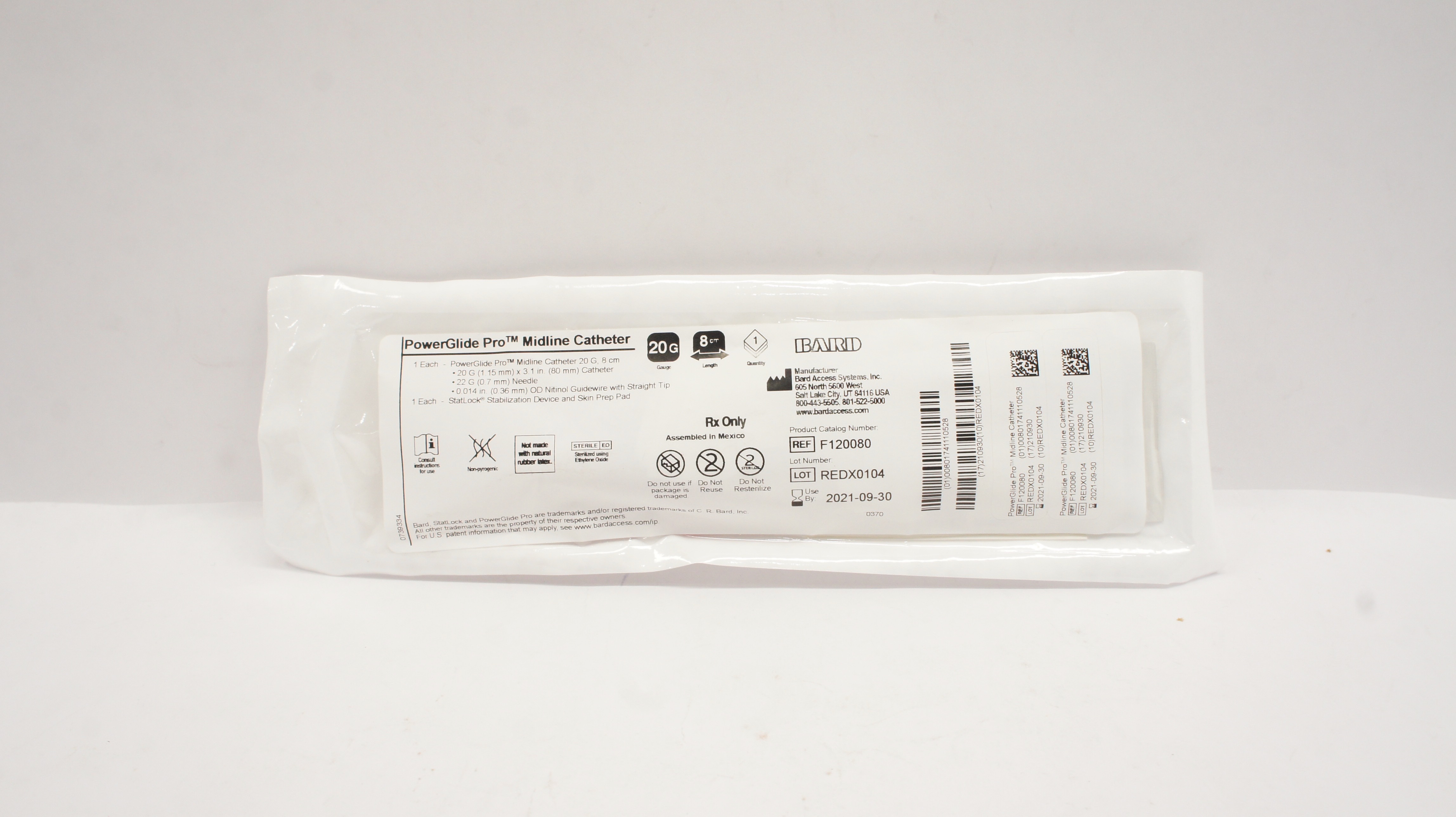 Bard F120080 Power Glide Pro Midline Cath. 20G x 8cm (x)