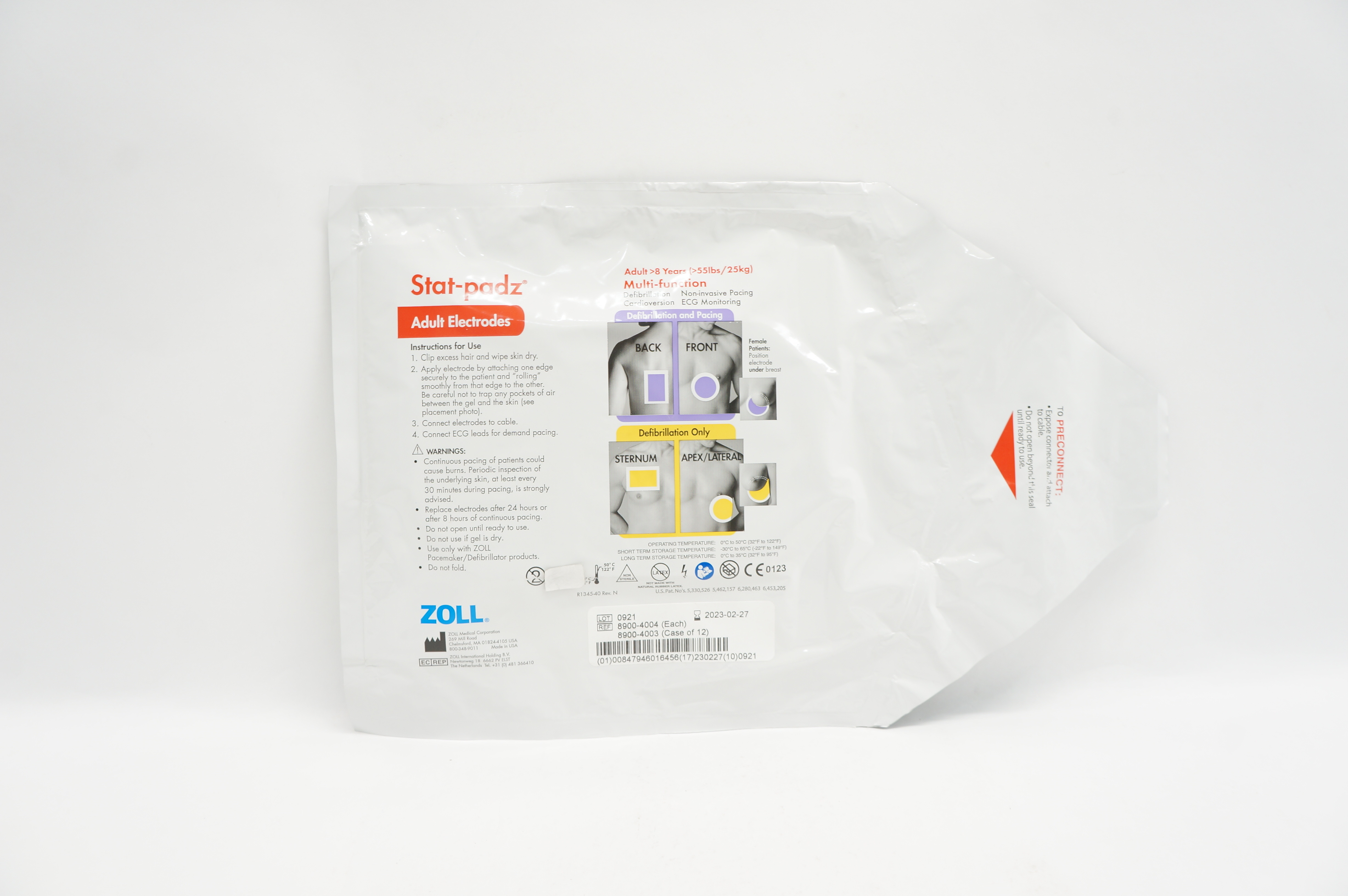 Zoll 8900-4004 Stat-padz Multi-Function Adult Electrodes >8 Years >55 ...