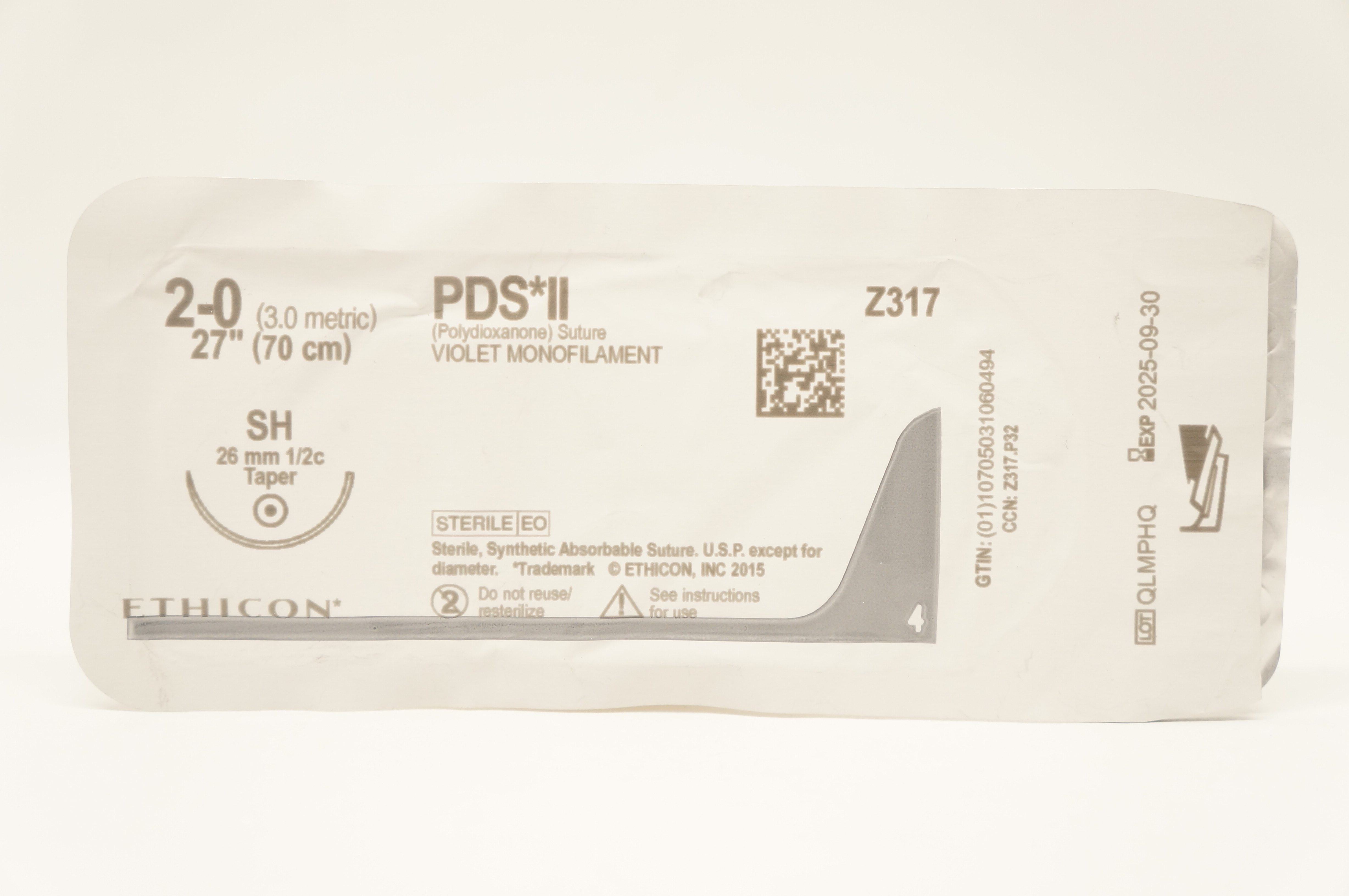 Ethicon Z317 2-0 PDS II Polydioxanone Sterile Stre SH 26mm 1/2c Taper ...