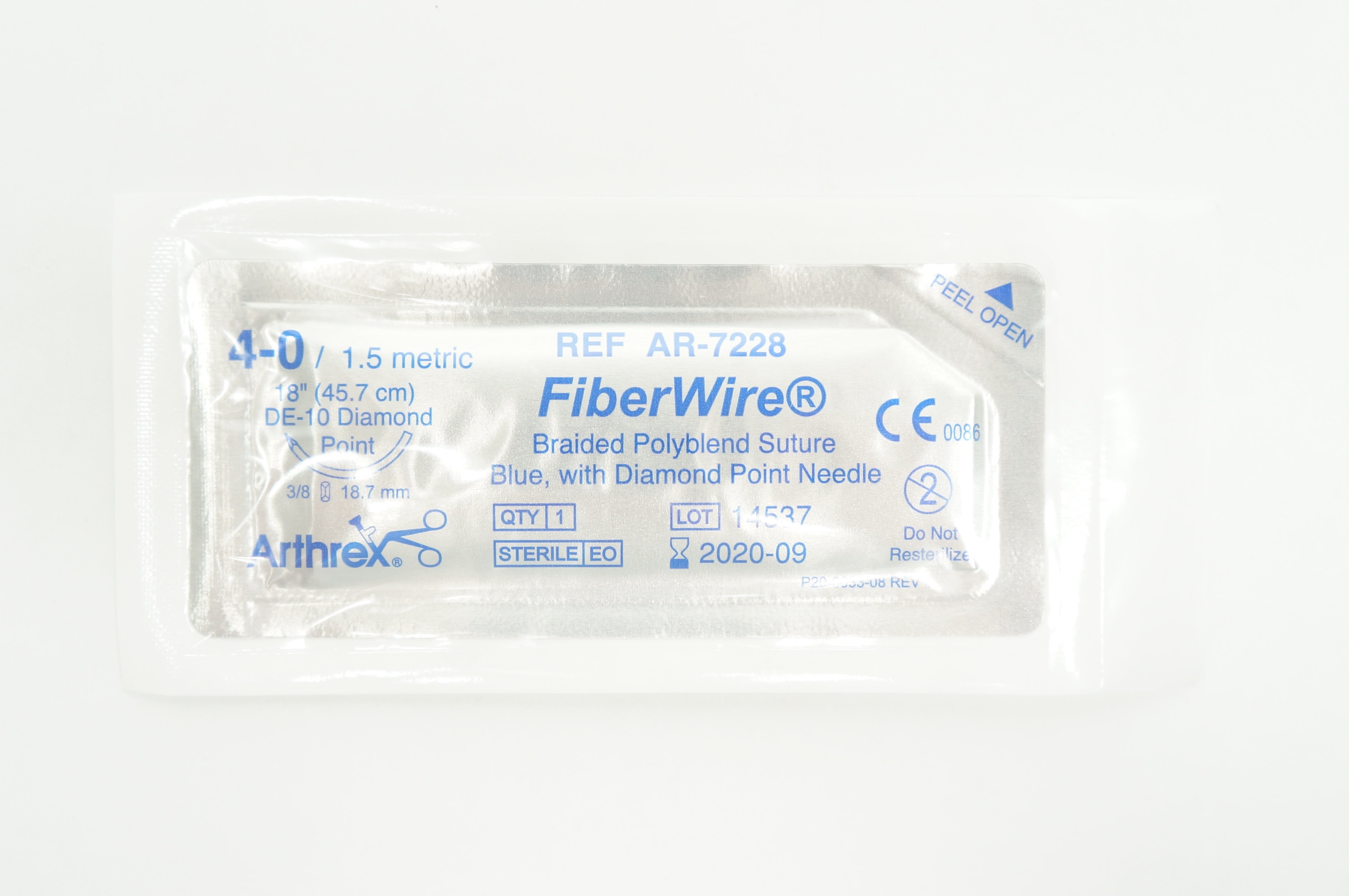 Arthrex AR-7228 Braided Polyblend Blue Stre. 4-0, 18inch, DE-10 Ndle ...