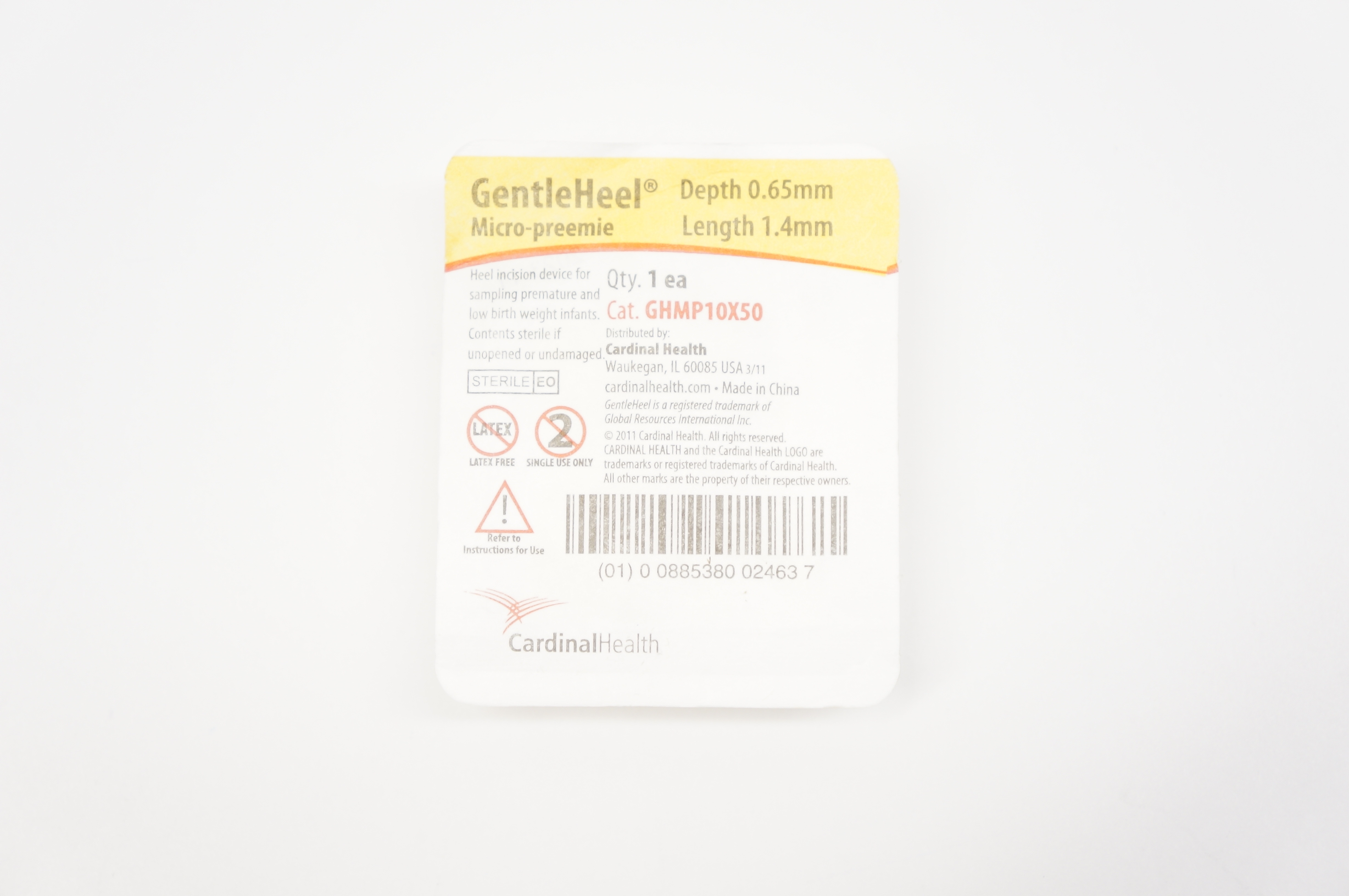 Cardinal Health GHMP10X50 Gentle Heel Micro-Preemie 0.65 x 1.4mm