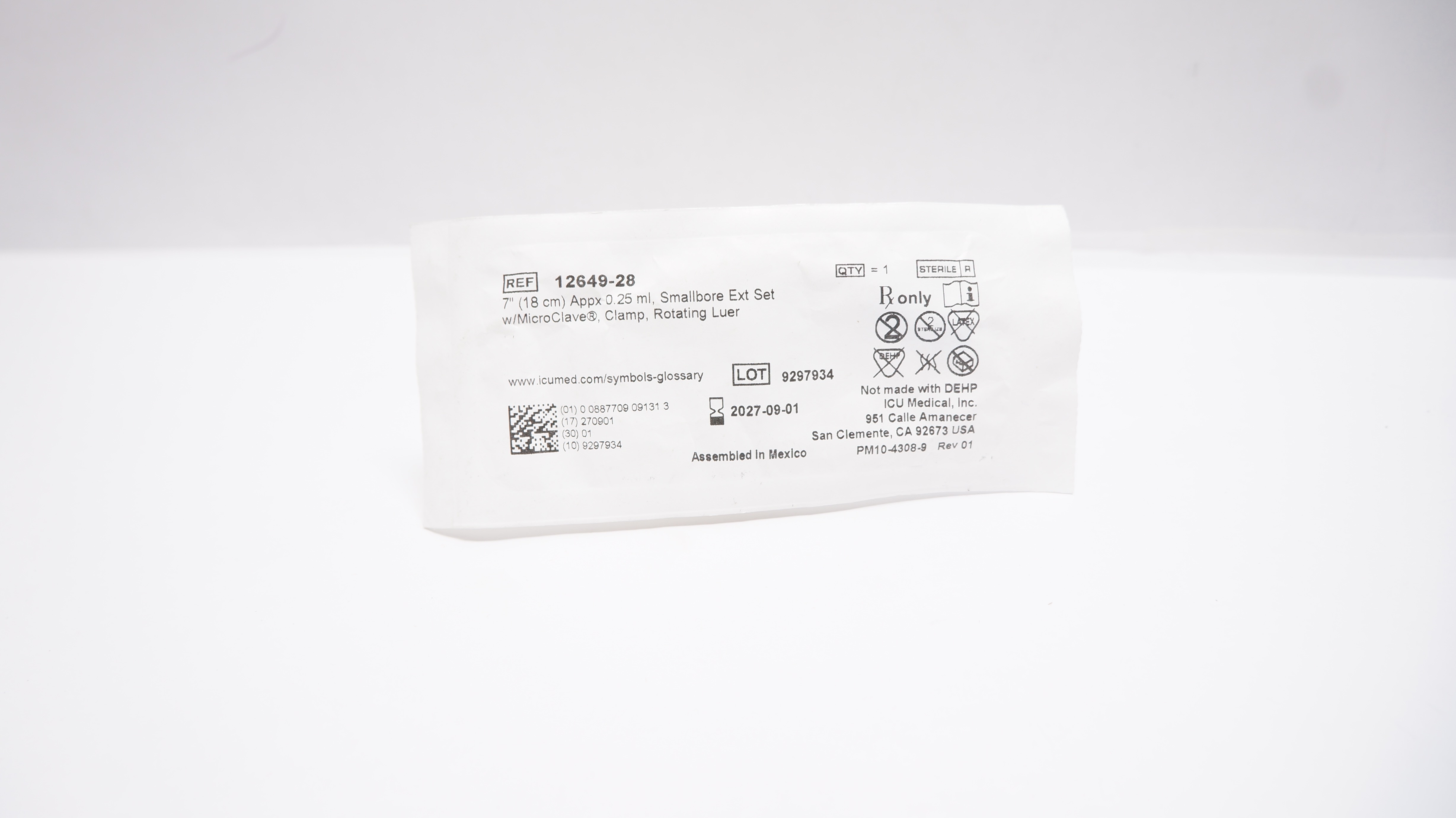 ICU Medical 12649-28 Smallbore Extension Set 7inch Appx 0.25ml