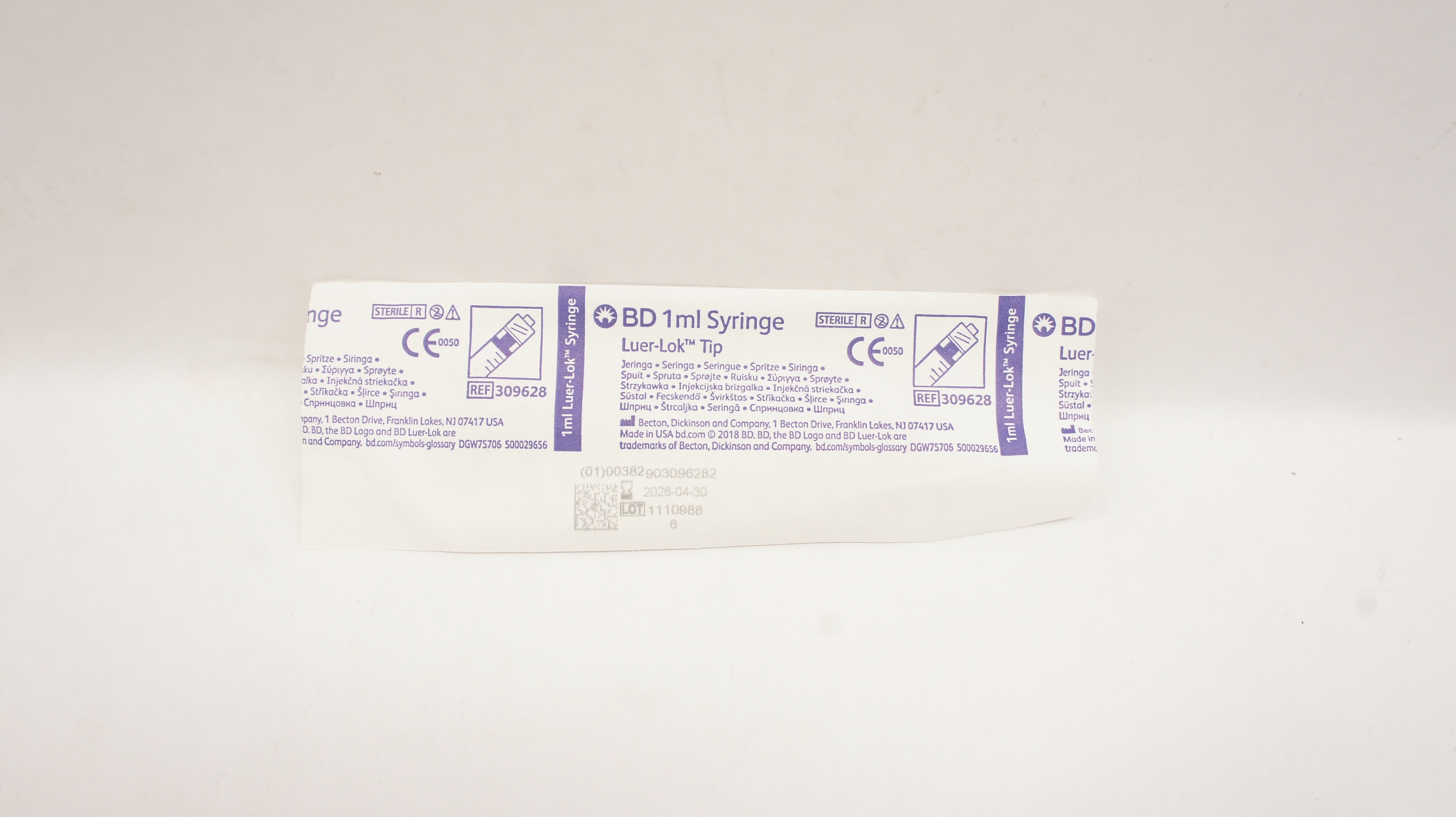BD 309628 Luer Lok Tip 1ml Syringe
