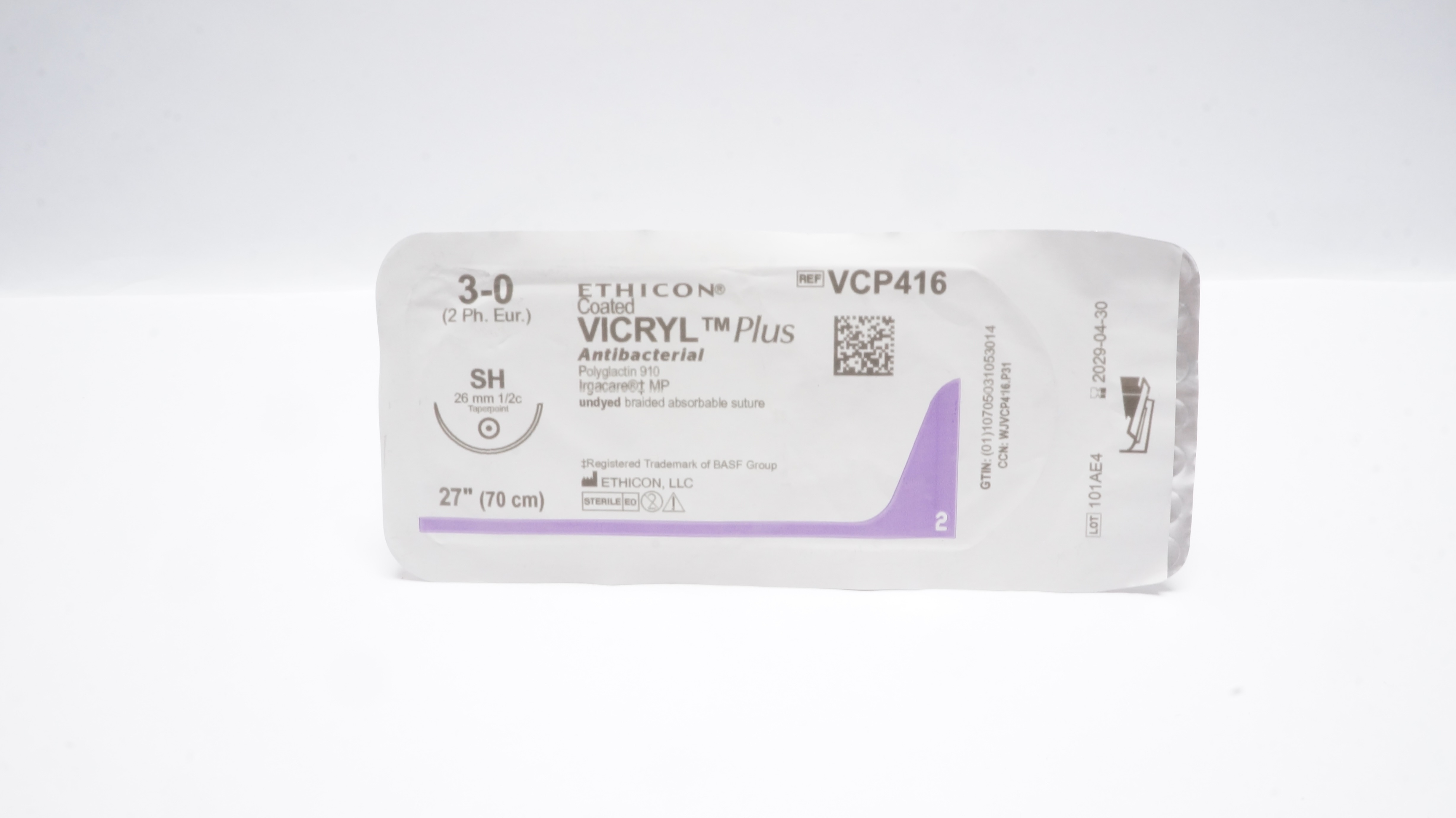 Ethicon VCP416 3-0 Vicryl Plus Polyglactin Stre SH 26mm 1/2c Taperpoint ...