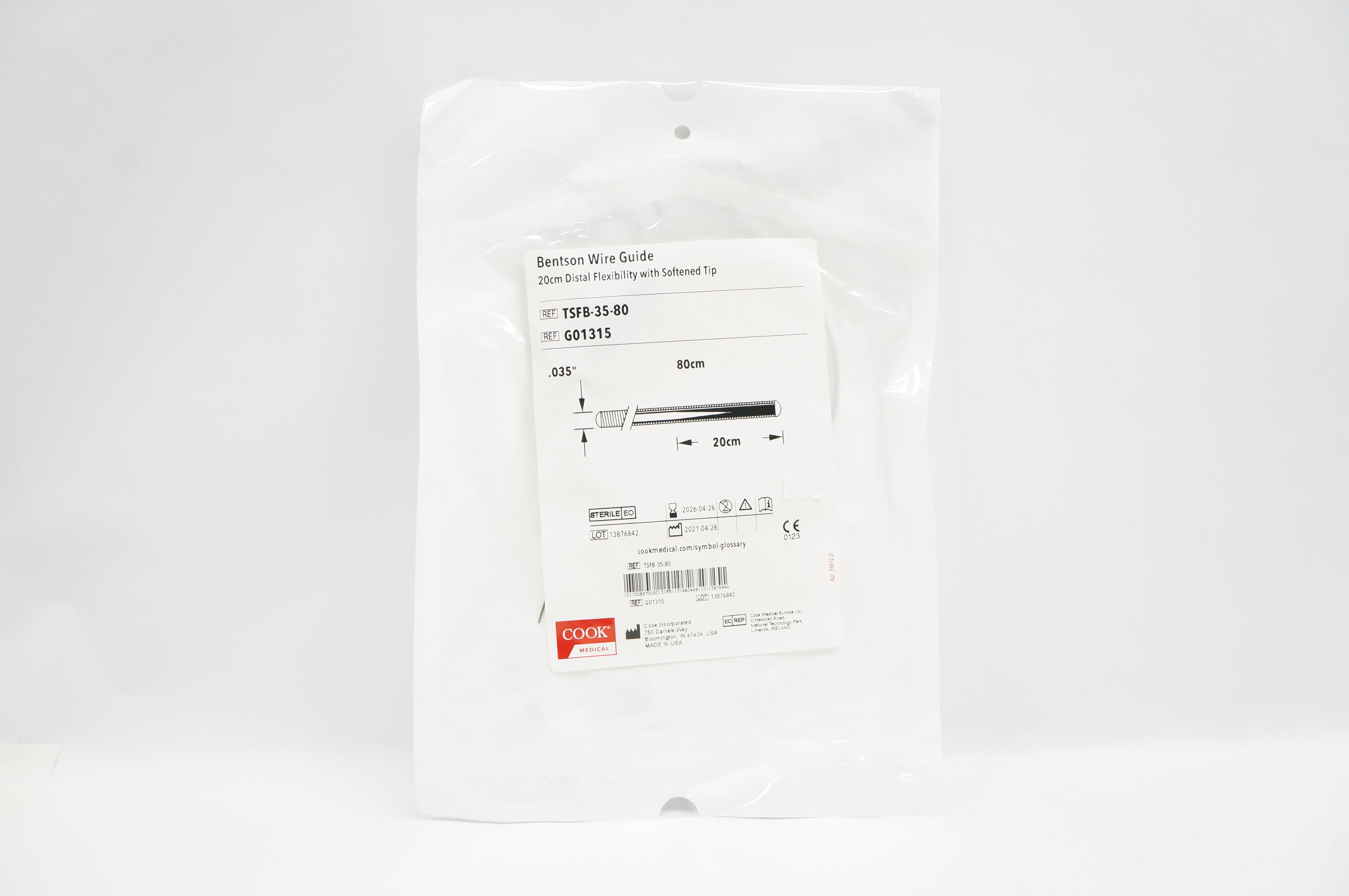 Cook Medical G01315 Bentson Wire Guide 20cm Distal Flexibility with ...