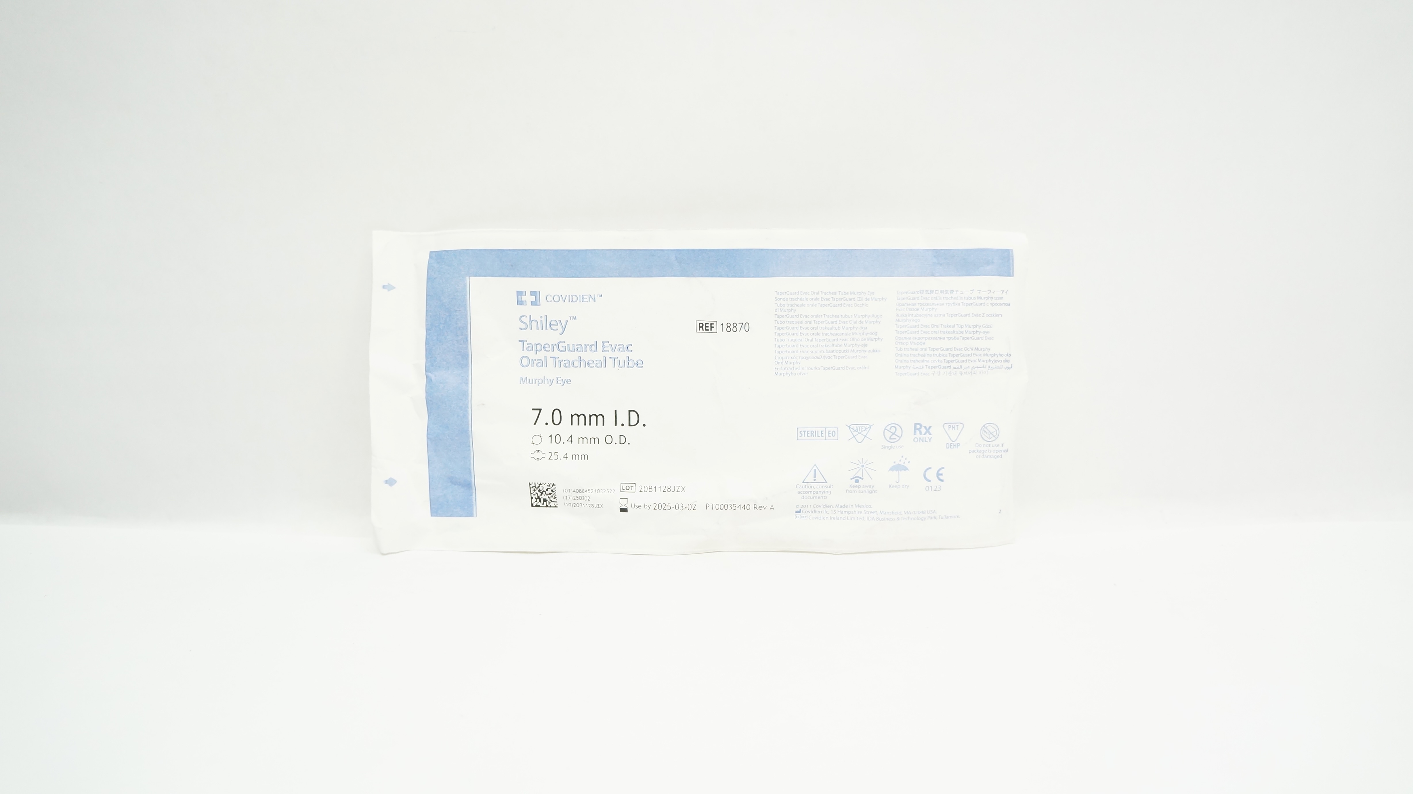 Covidien 18870 Shiley TaperGuard Evac Oral Tracheal Tube 7.0ID x 10.4OD ...