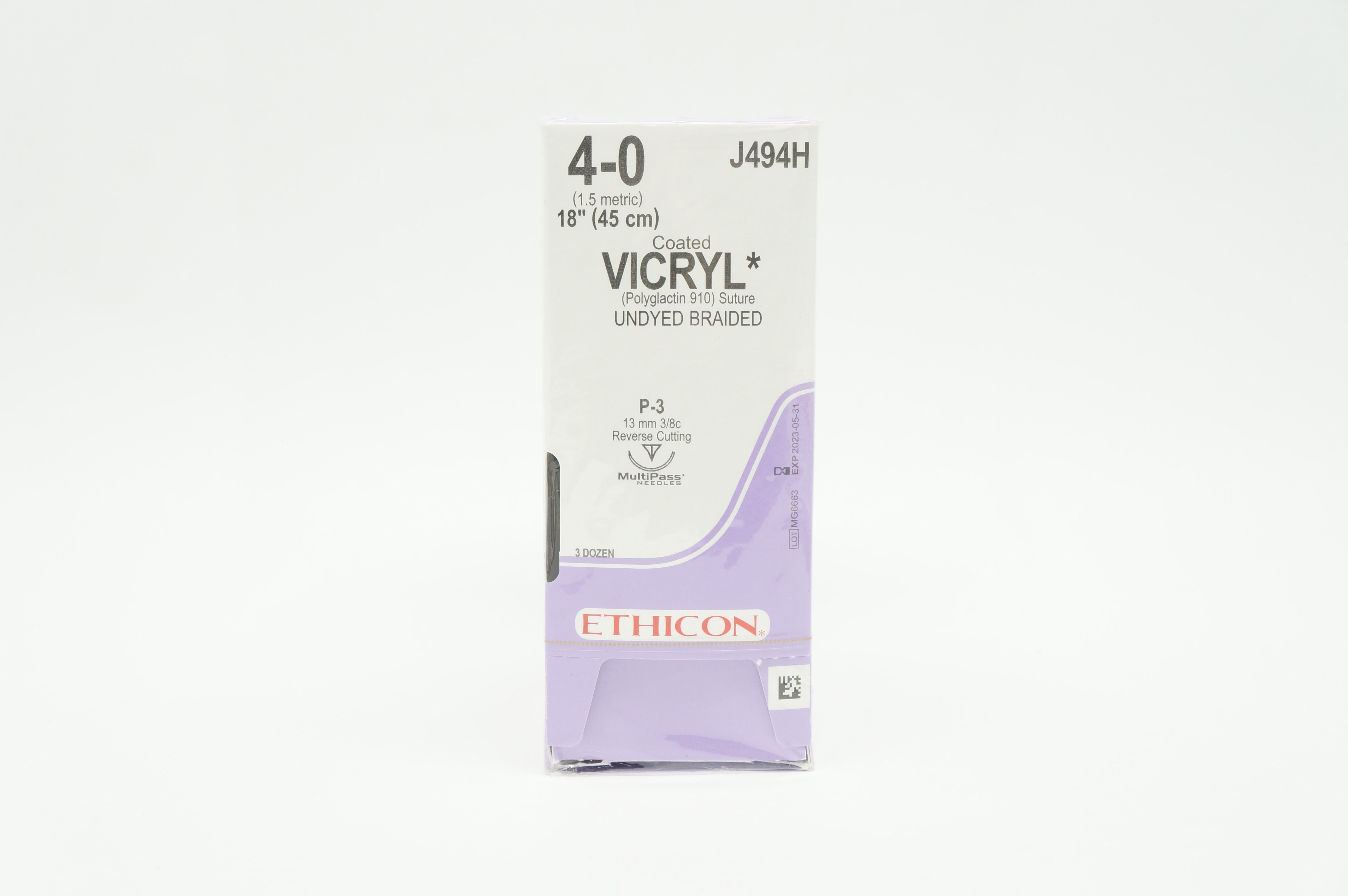Ethicon J494H 4-0 VICRYL P-3 13mm 3/8c Reverse Cutting 18 in. - Box of 36