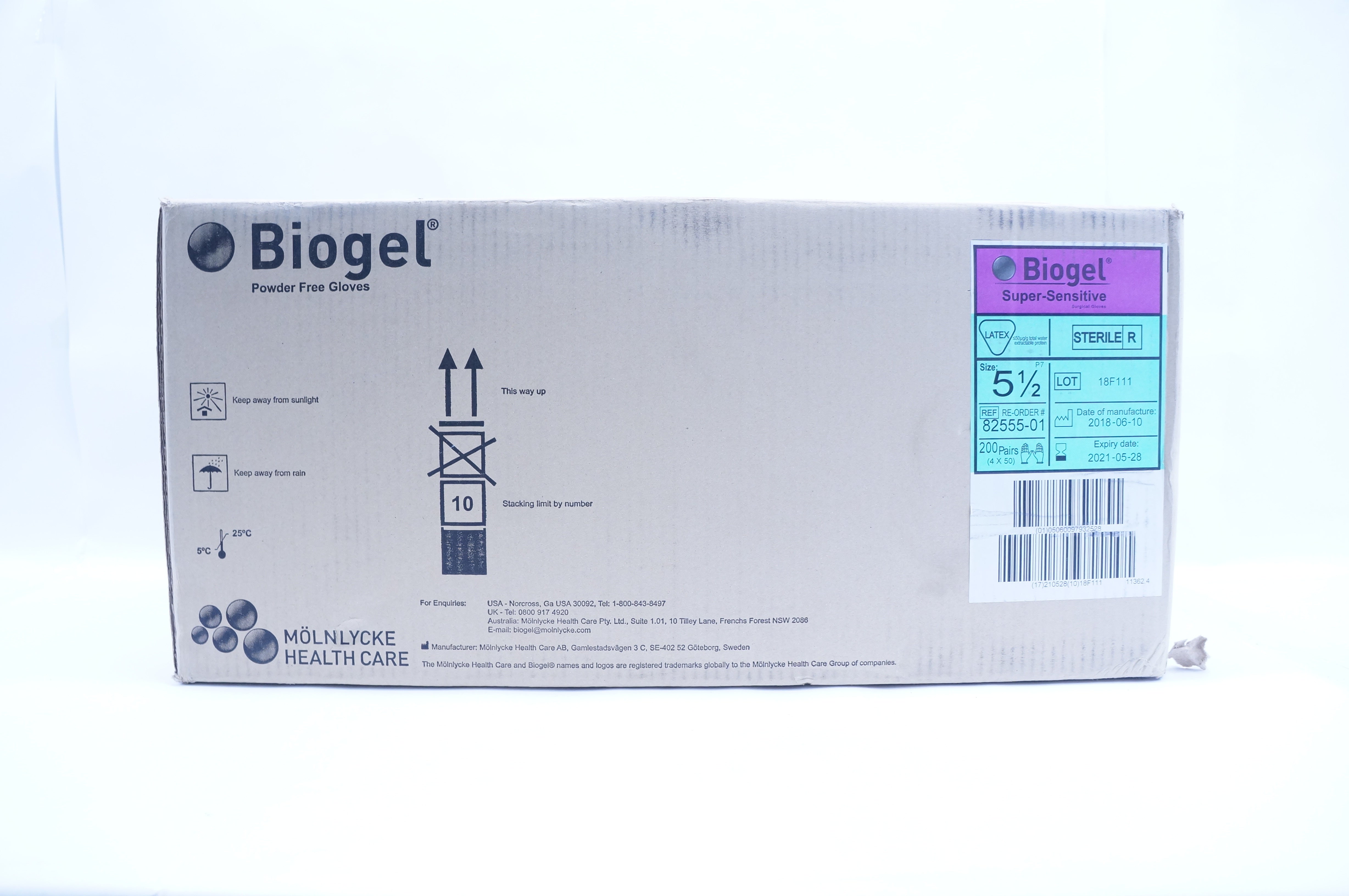 Molnlycke 82555-01 Biogel Super-Sensitive Surgical Gloves 5 1/2 - Case ...