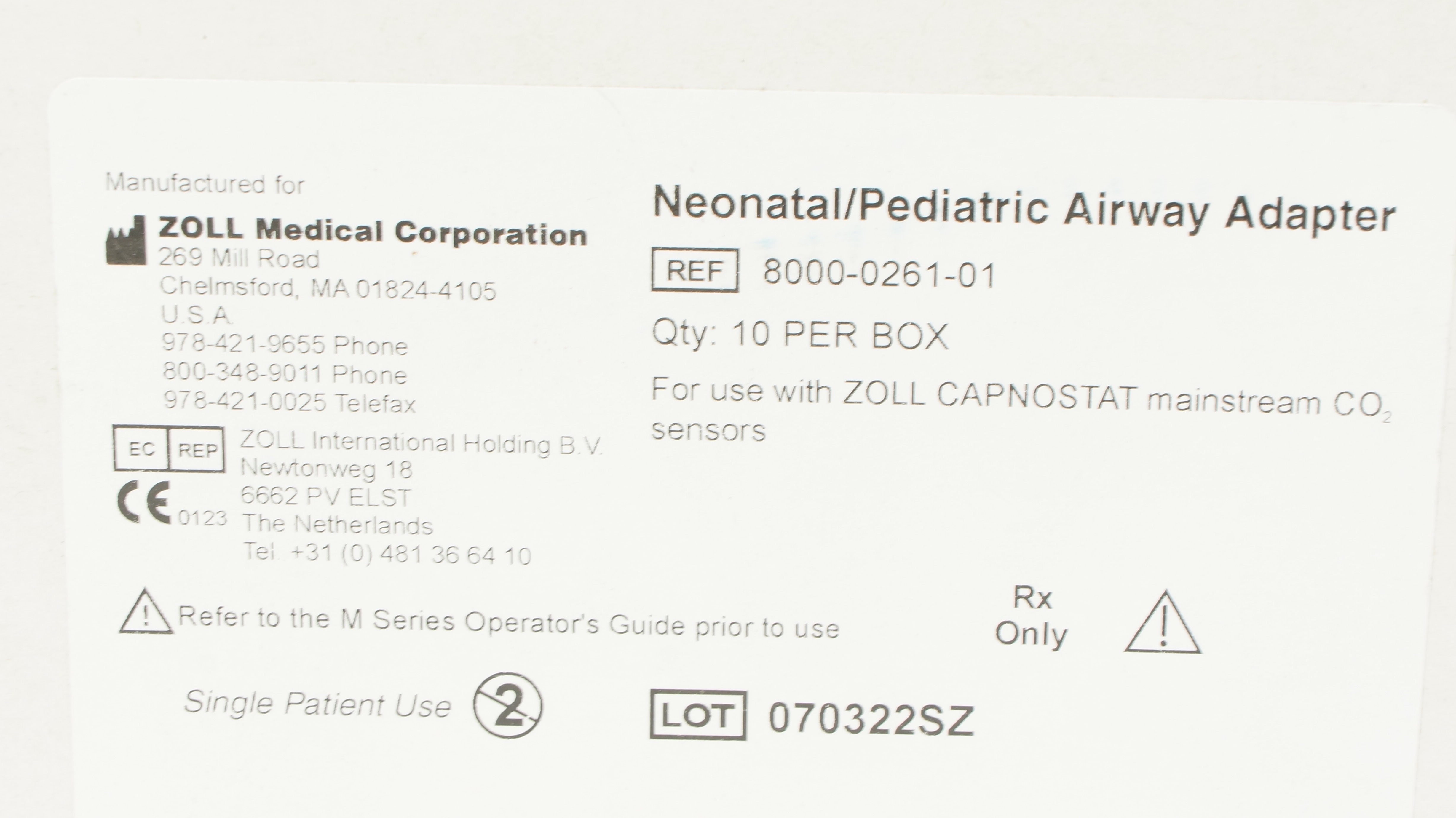 Zoll 8000-0261-01 Neonatal/Pediatric Airway Adapter - Box of 10