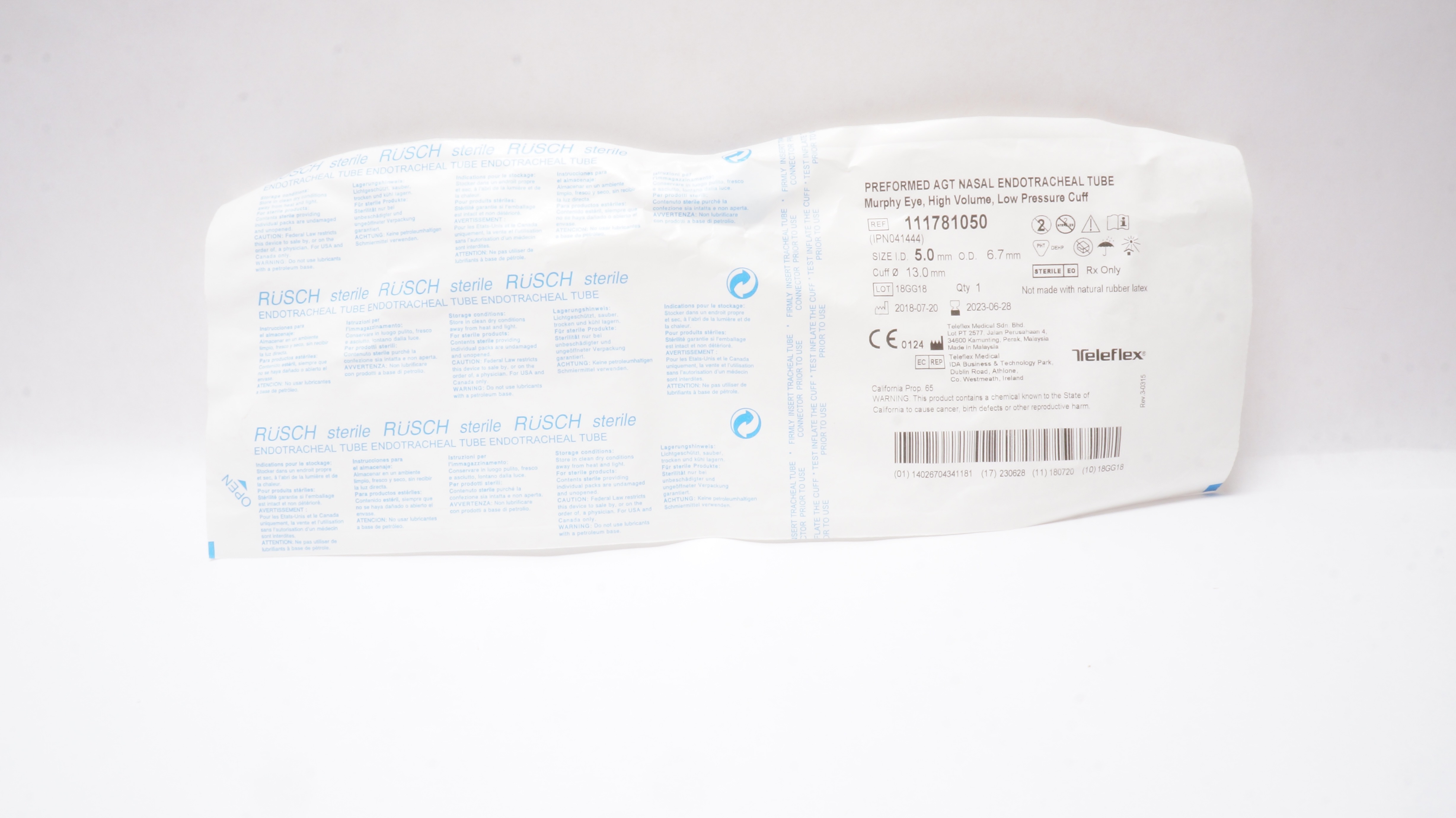 Teleflex 111781050 Preformed AGT Nasal Endotracheal Tube 5.0mm (x)