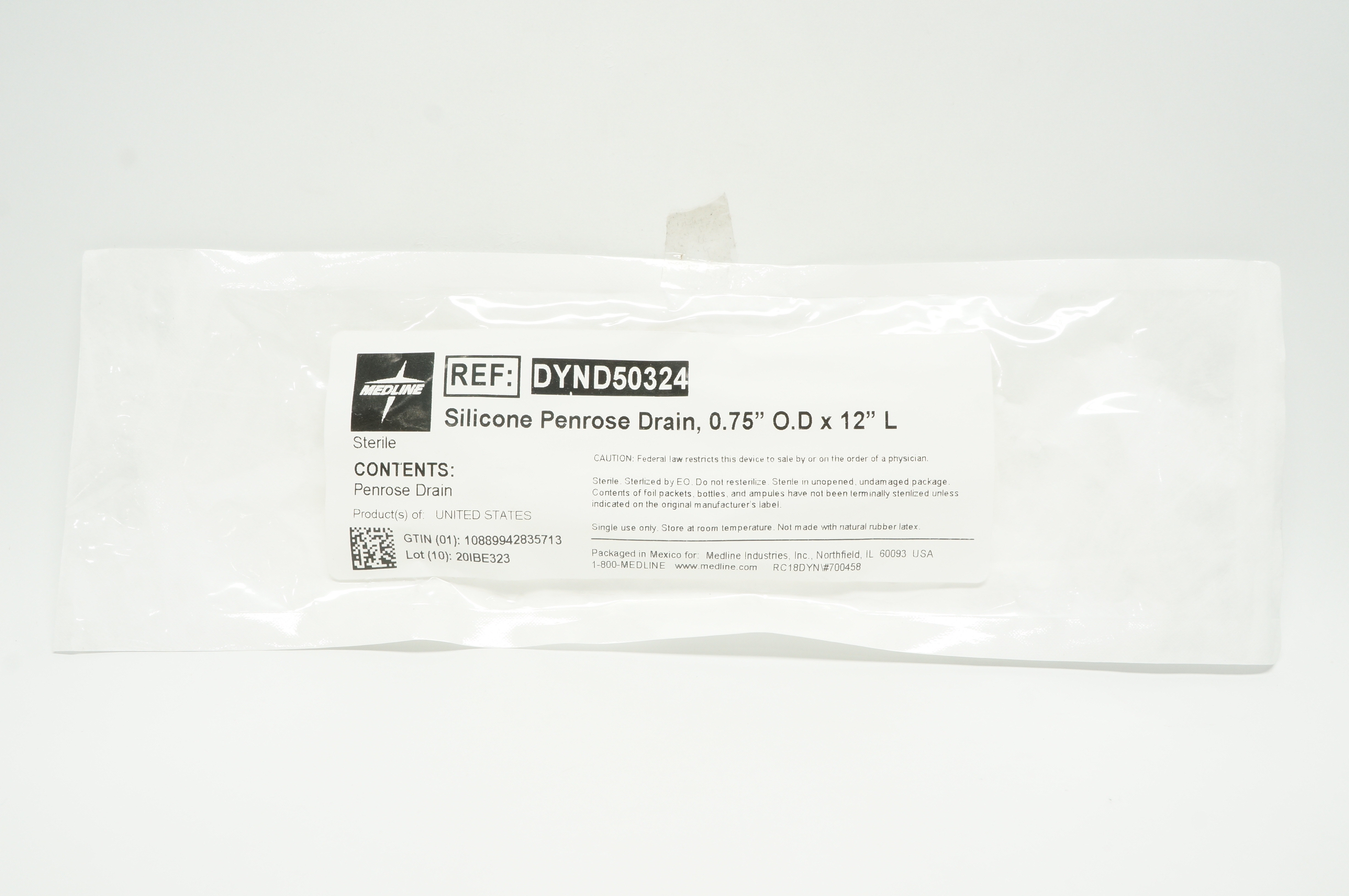 Medline DYND50324 Silicone Penrose Drain 0.75 inch O.D. x 12 inch L