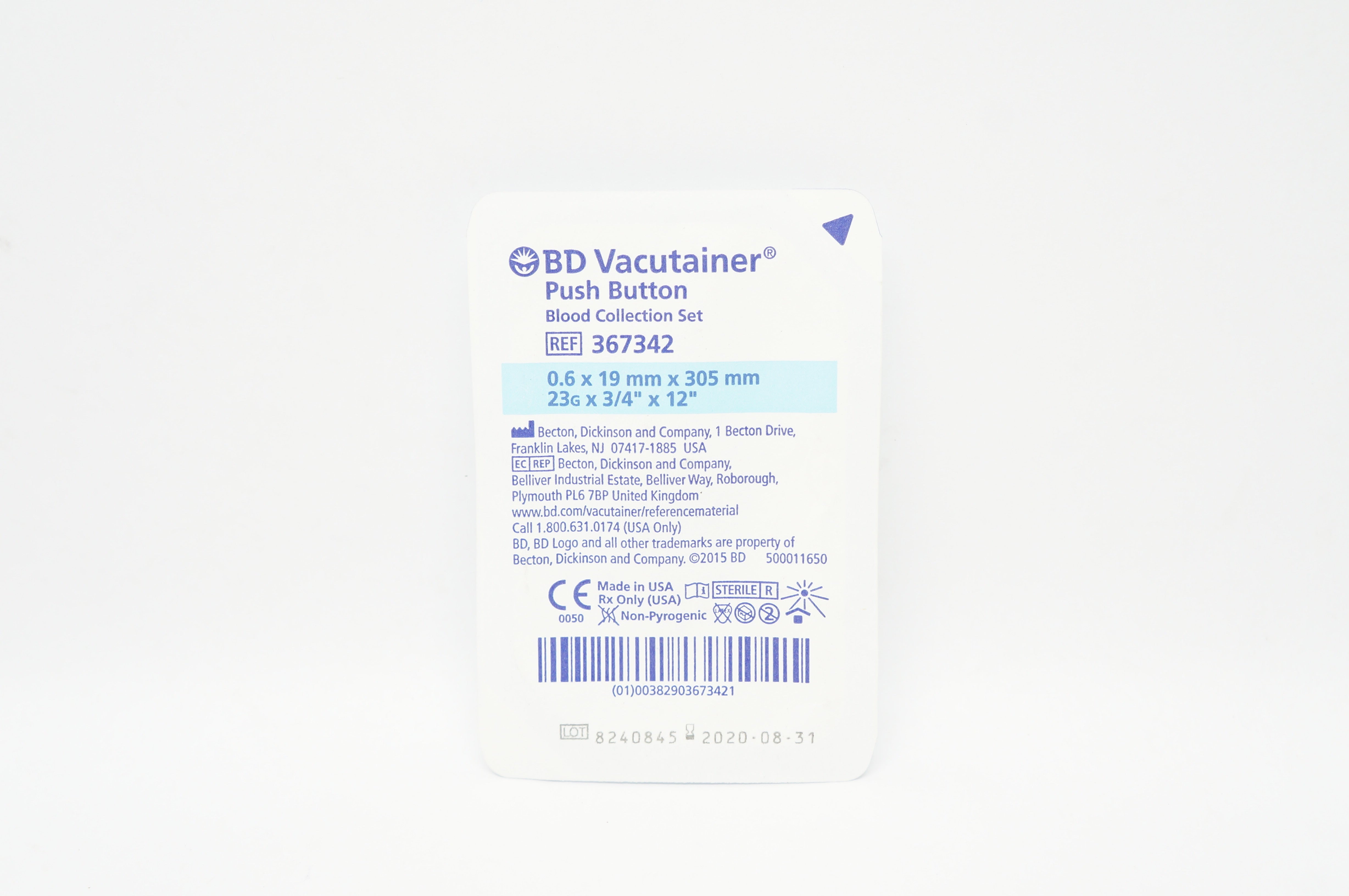 BD 367342 Becton Push Button Blood Collection Set 23G x 3/4inch x ...