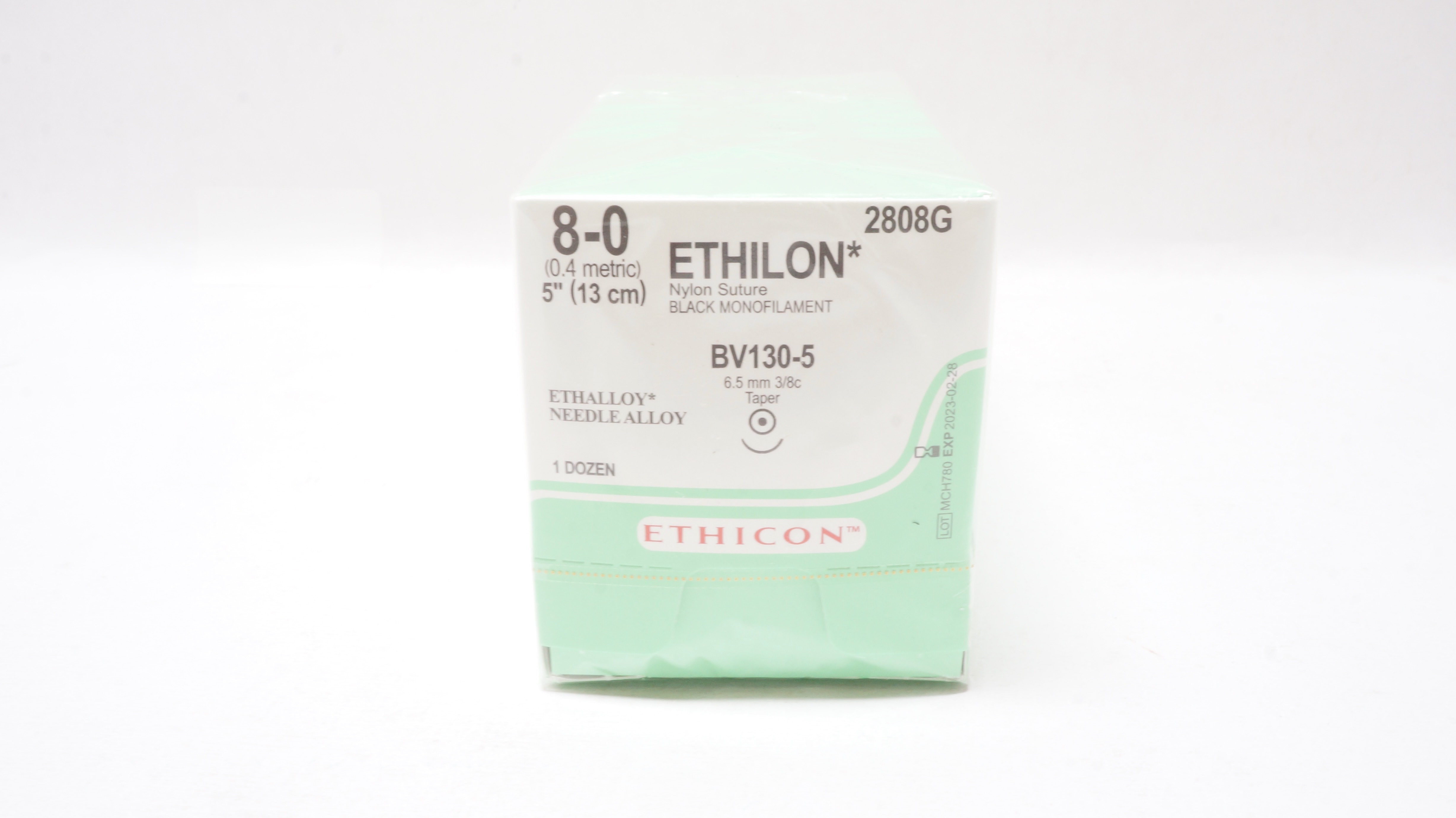 Ethicon 2808G Ethilon Nylon Stre BV130-5 6.5mm 3/8c Taper 5 inch - Box ...