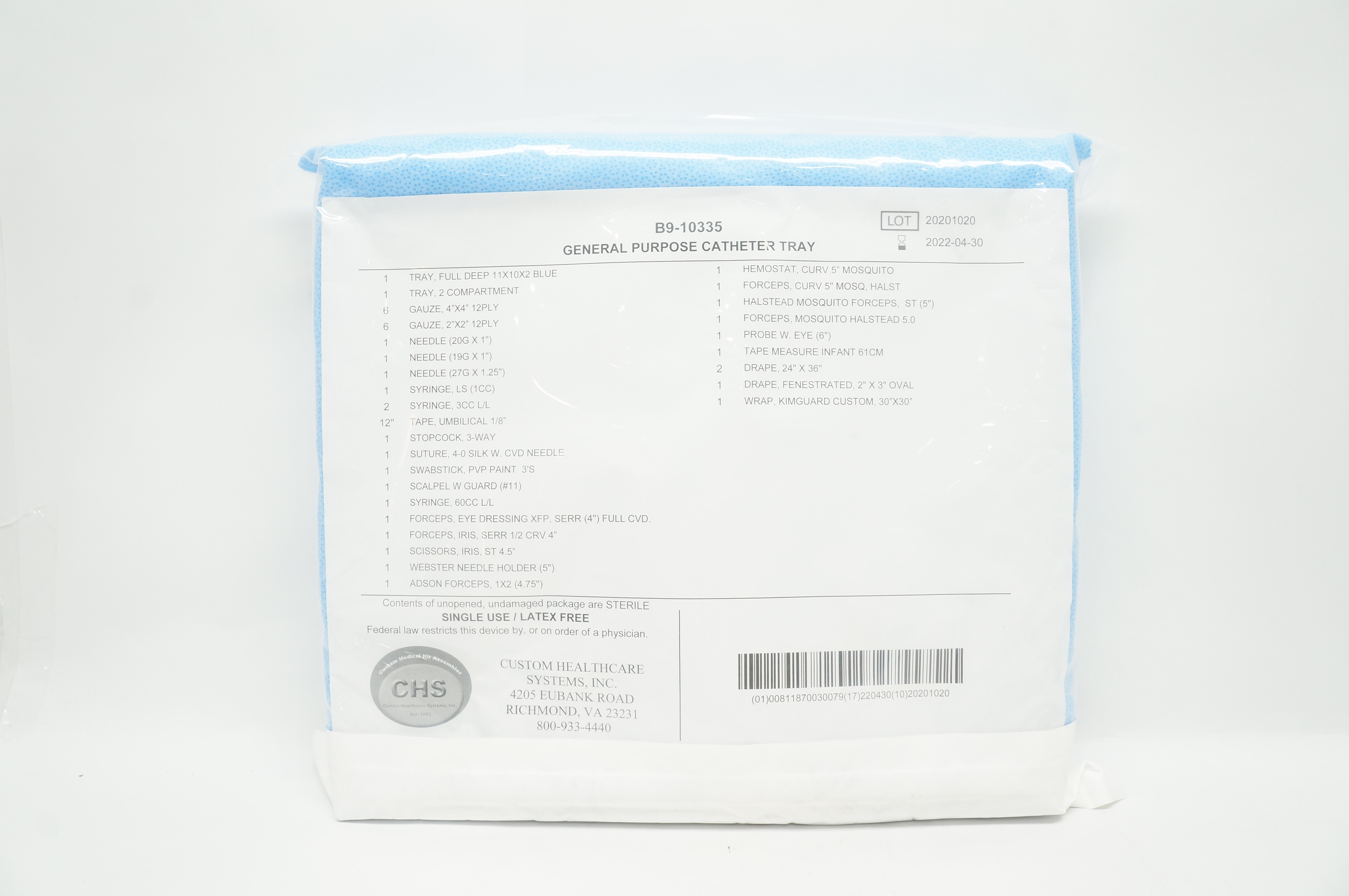 CHS B9-10335 General Purpose Cath. Tray