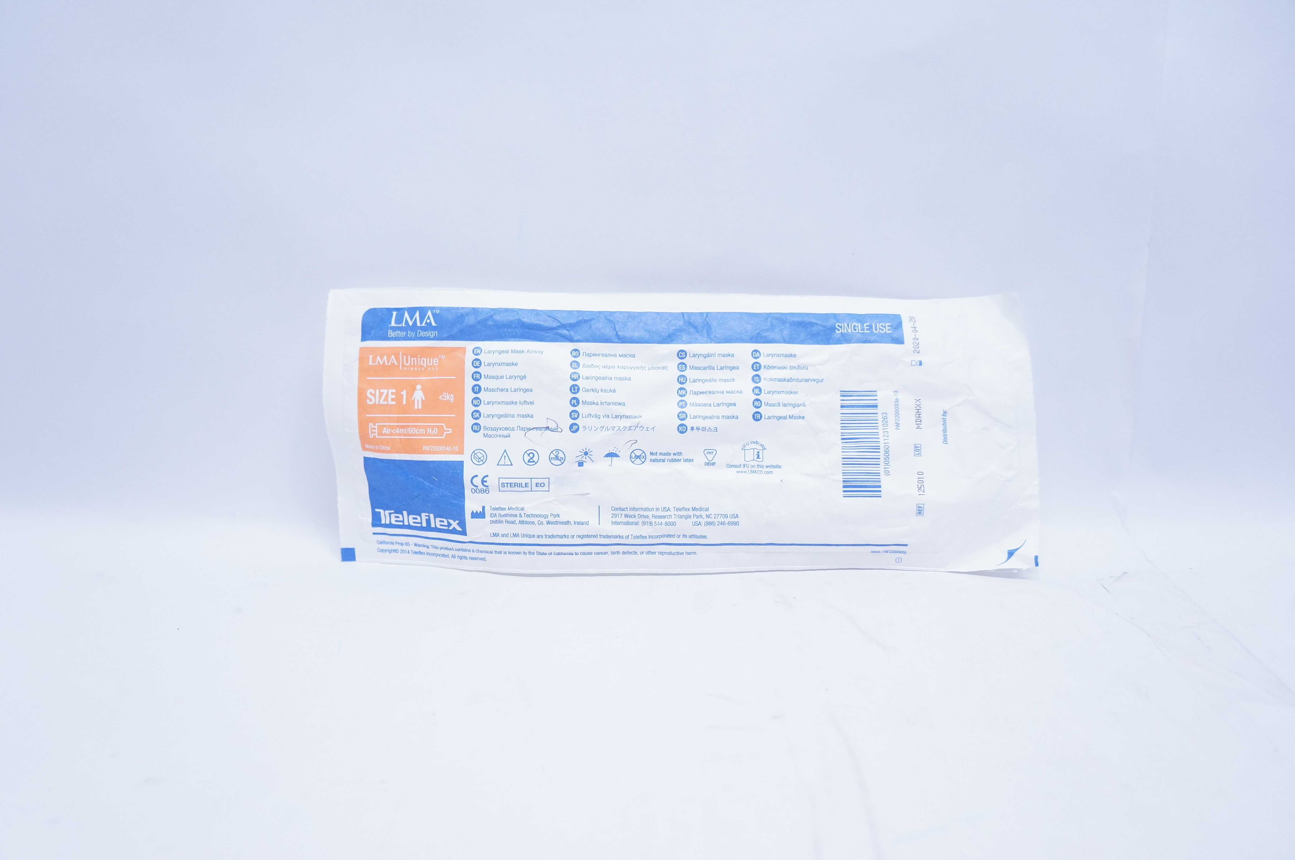 Teleflex 125010 LMA Unique Laryngeal Mask Airway Size 1