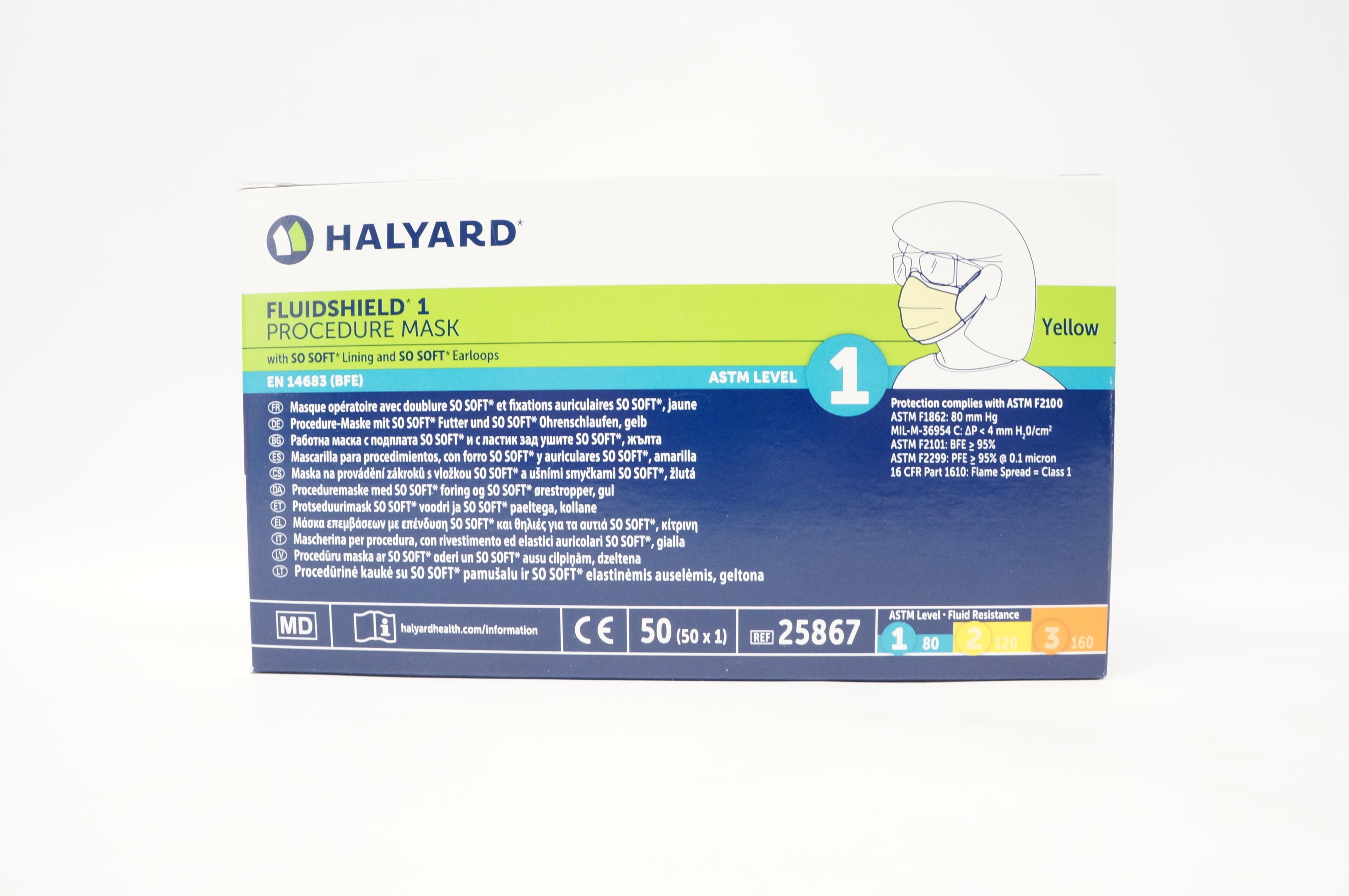 Halyard 25867 FLUIDSHIELD 1 Procedure Mask, w/SO Soft Lining - Box of 50