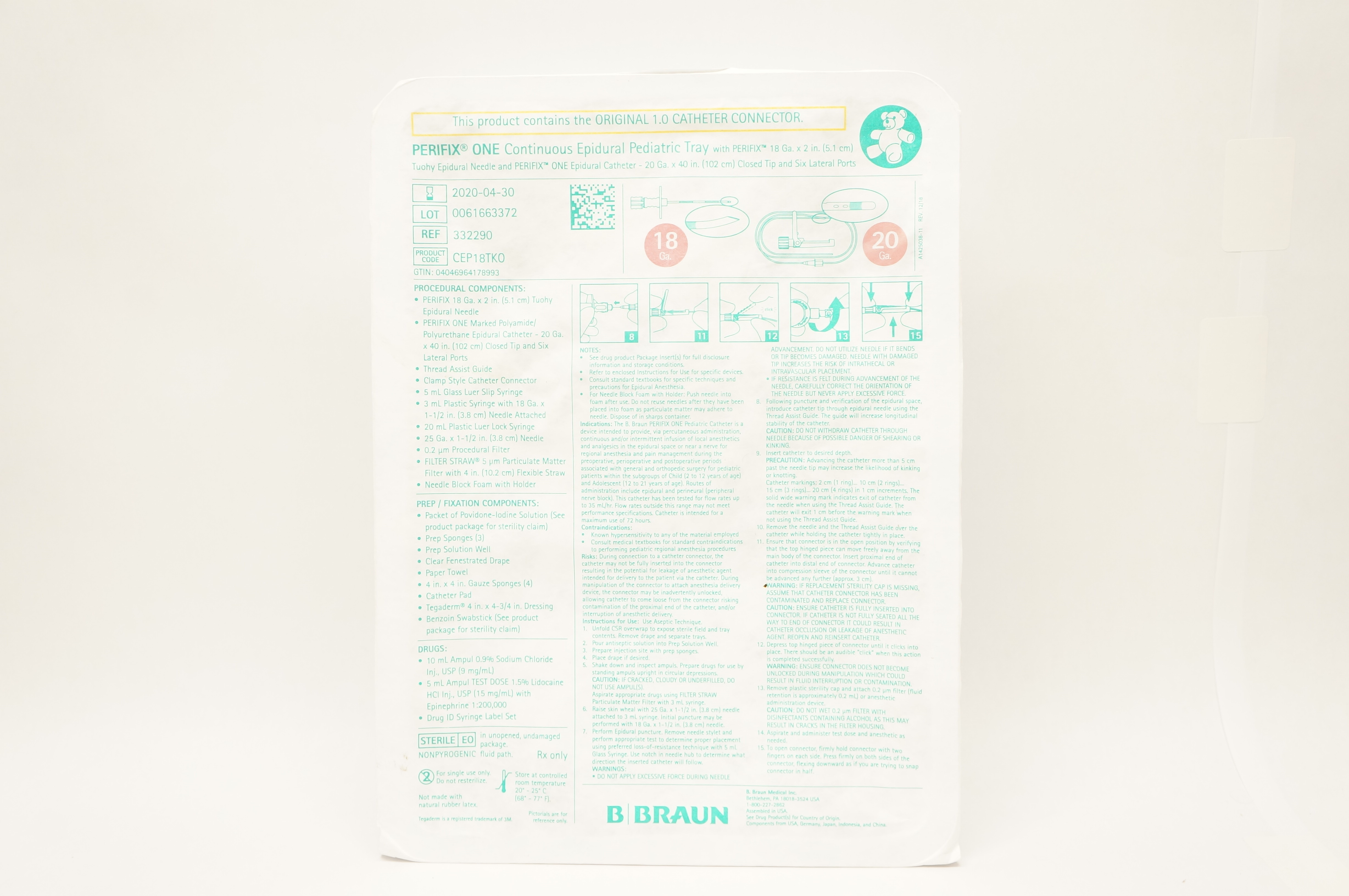B.Braun 332290 Perifix One Continuous Epidural Pediatric Tray 20Ga x ...