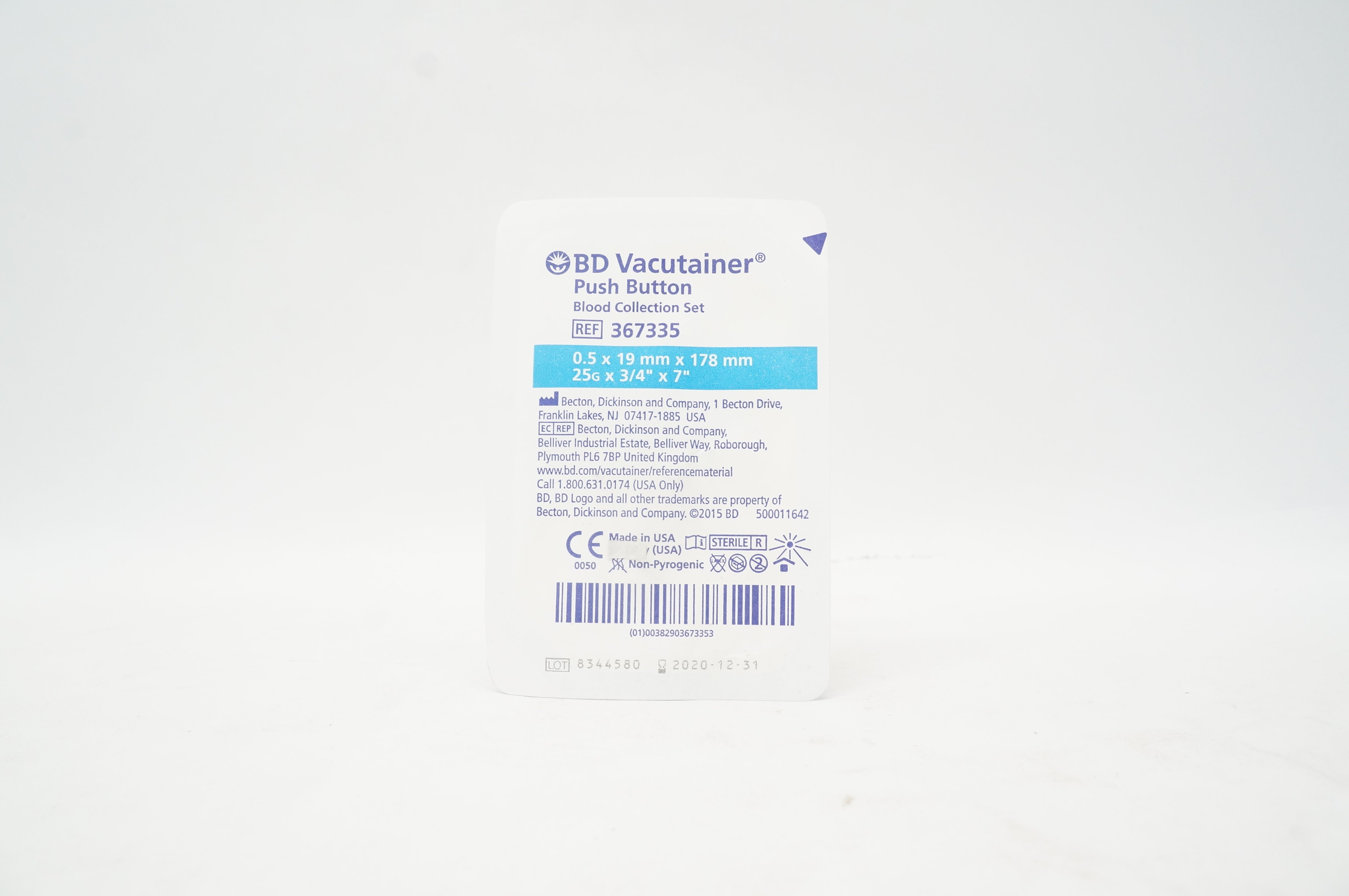 BD 367335 Vacutainer Push Button Blood Collection Set 25G x 3/4 x 7inch (x)